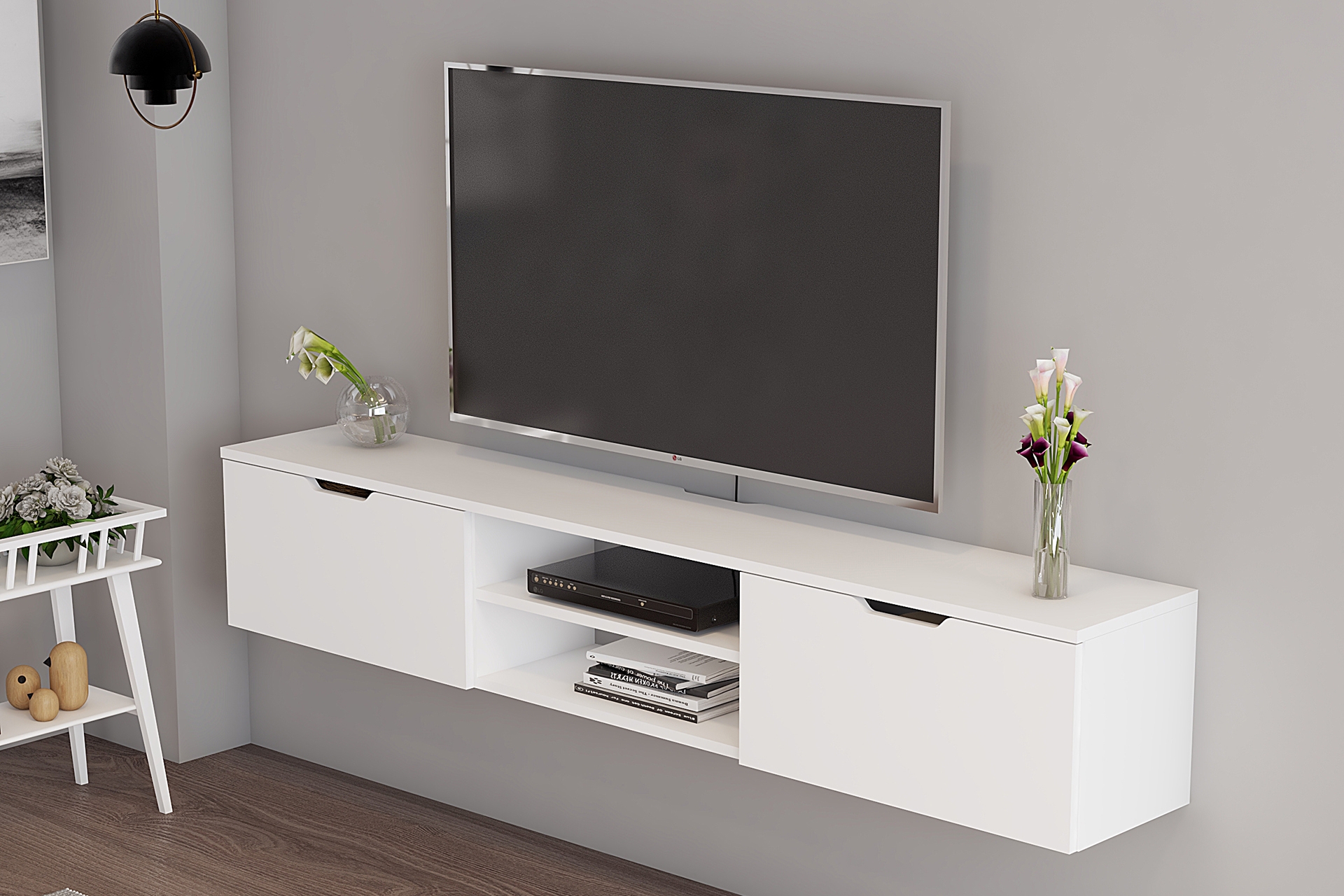 DENOYA TV ÜNİTESİ, 2 KAPAKLI, DUVARA ASKI, BEYAZ FİYATI - Vivense