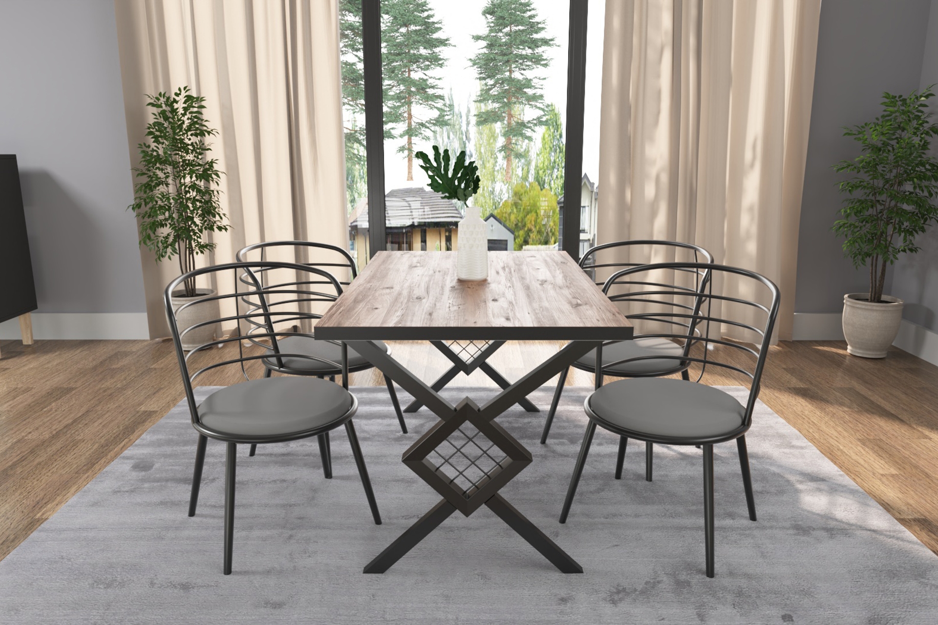 WOOD HOUSE AZRA YEMEK MASASI TAKIMI, ÇAM GRİ FİYATI - Vivense