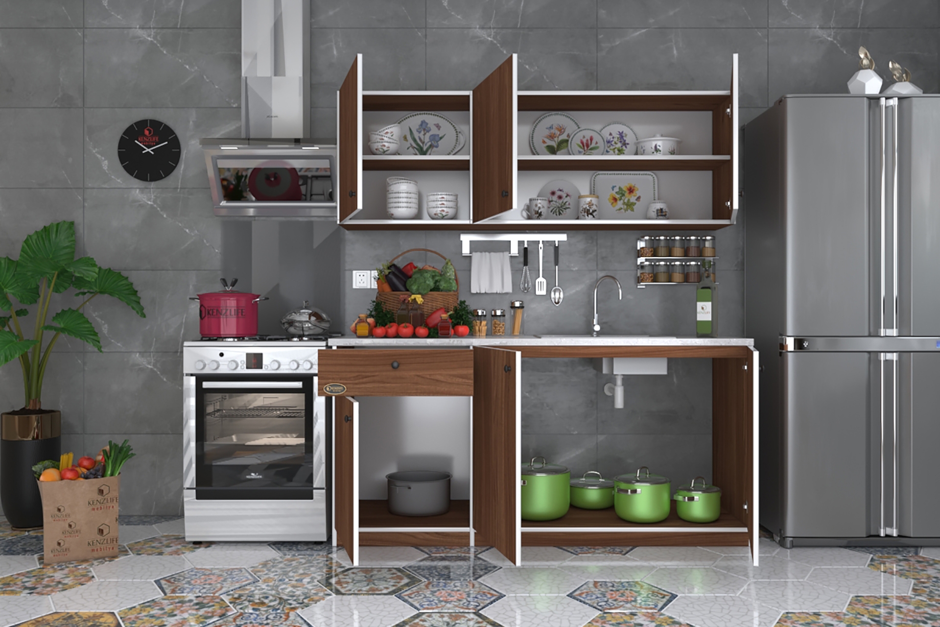 HEYULA HAZIR MUTFAK SETİ, TEZGAHSIZ, CEVİZ FİYATI - Vivense