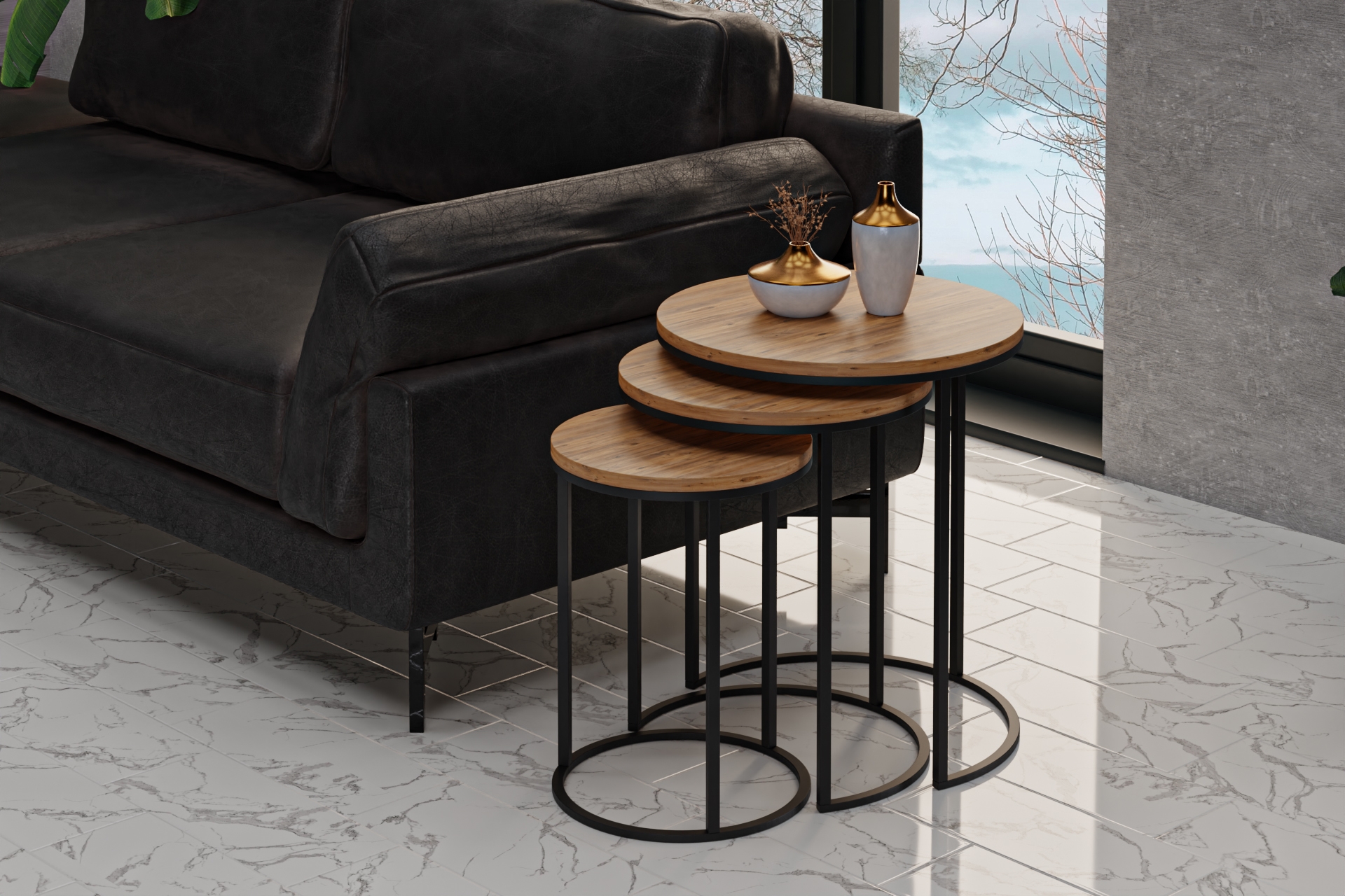 OPERA METAL AYAKLI ZİGON SEHPA AE6001, YUVARLAK, ÜÇLÜ, SİYAH ATLANTİK ...