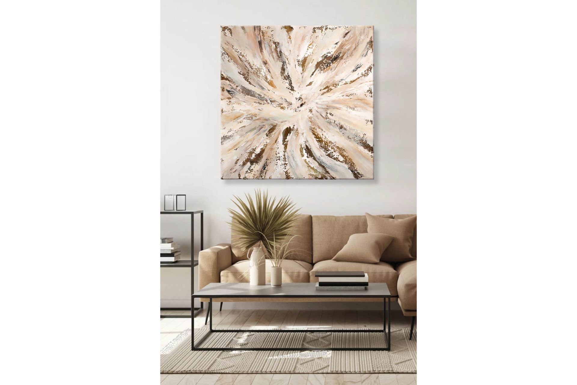 GOLD VARAK BEİGE YAĞLI BOYA DOKULU TABLO, 80X80, YD2113 FİYATI - Vivense