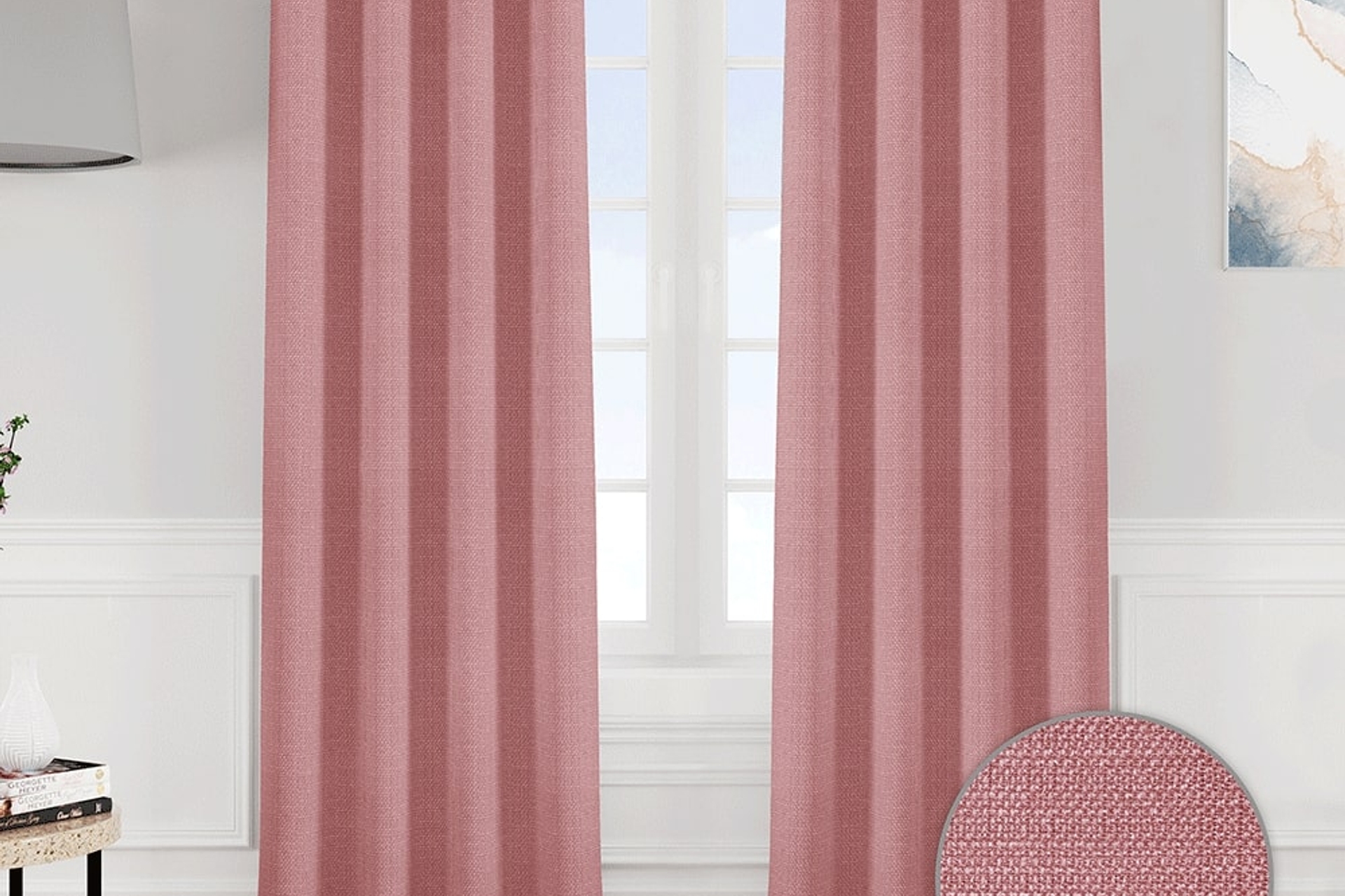 KETEN GÖRÜNÜMLÜ TEK KANAT FON PERDE, PEMBE, 100X270