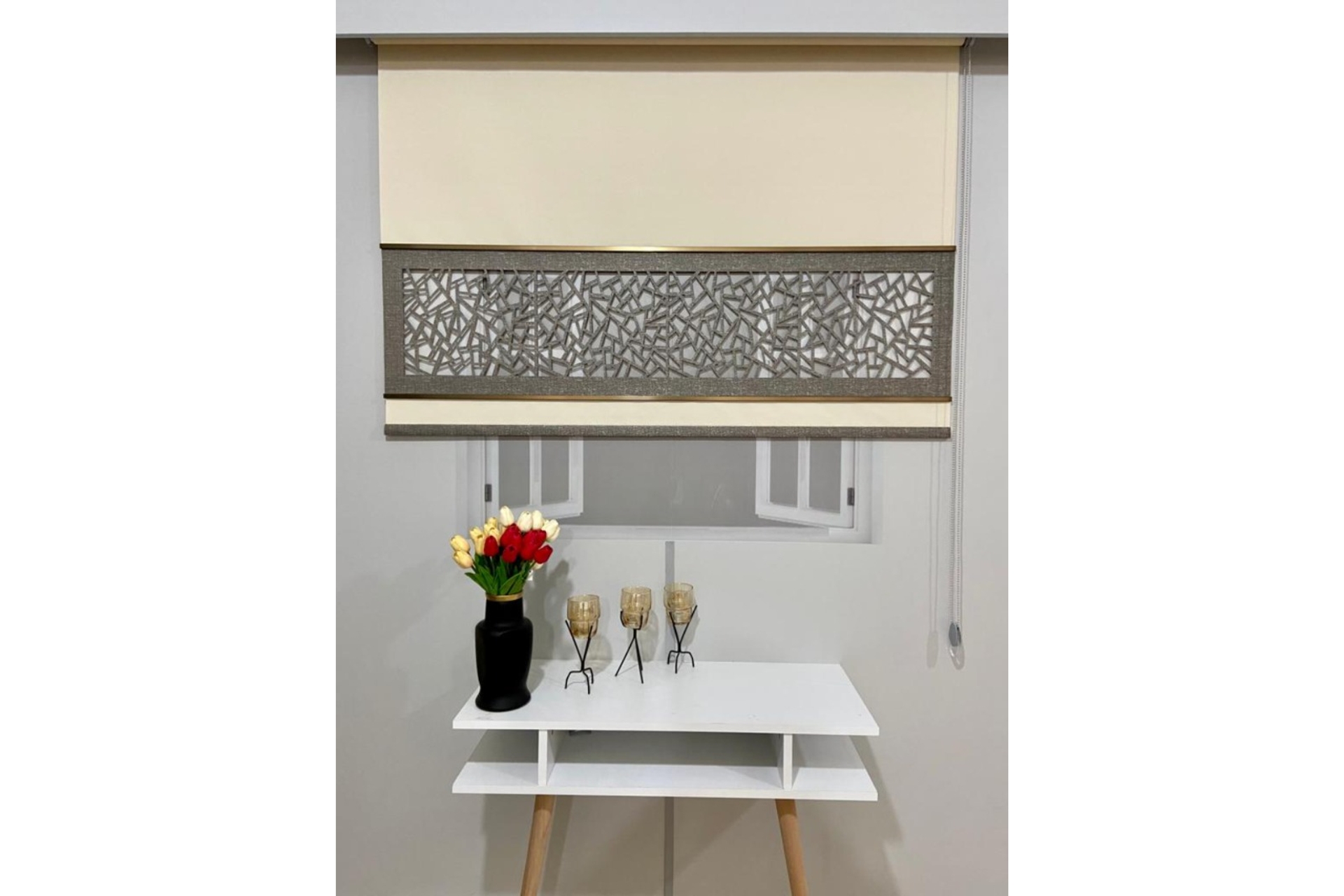 ÇİFT RENK LAZER KESİM BRONZ ÇITALI STOR PERDE, KREM, DSG-VDM03, 110X200 ...