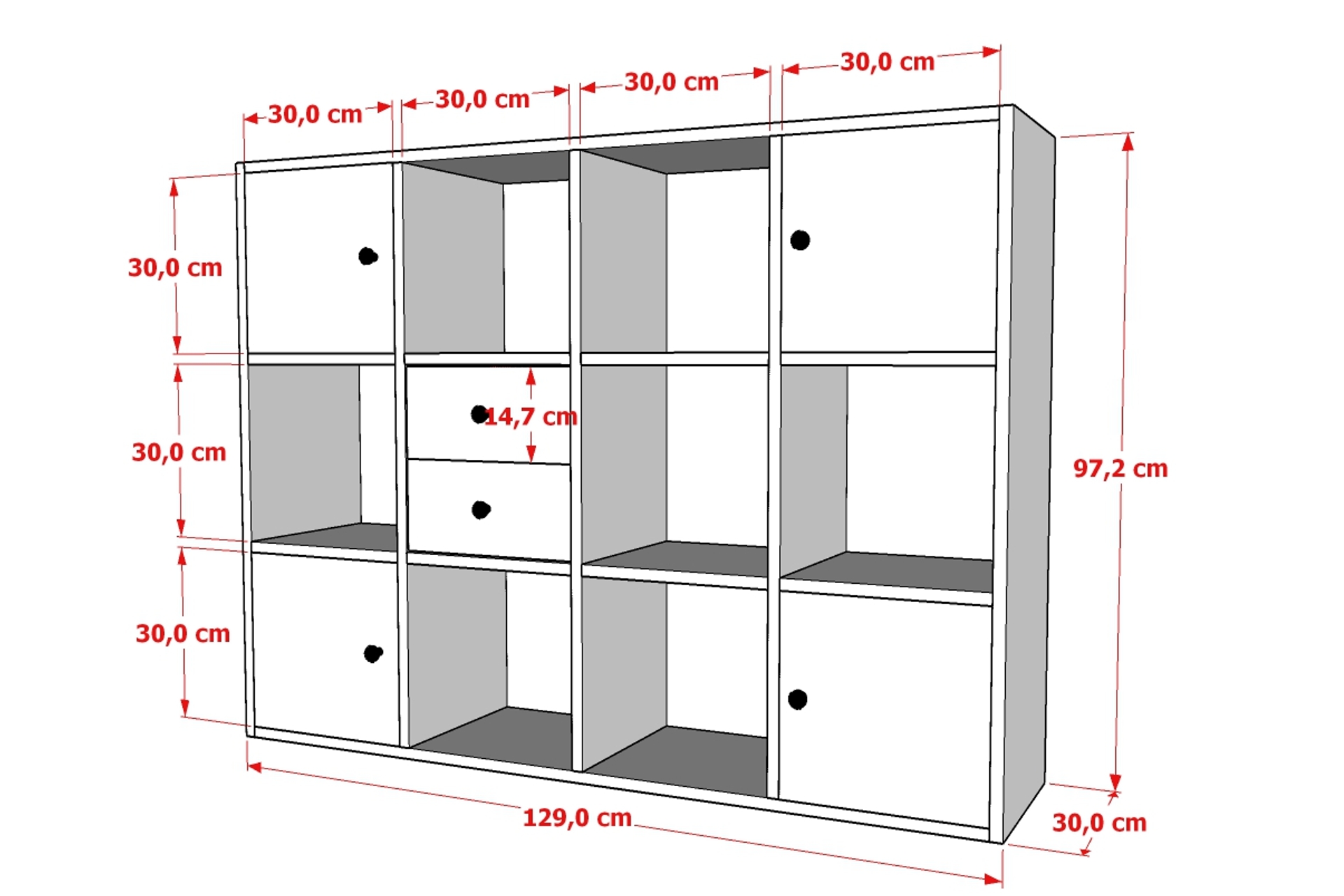BKCONCEPT 4 KAPAKLI ÇEKMECELİ RAFLI KİTAPLIK, 130 CM, BEYAZ, KTP-1093-Ç ...