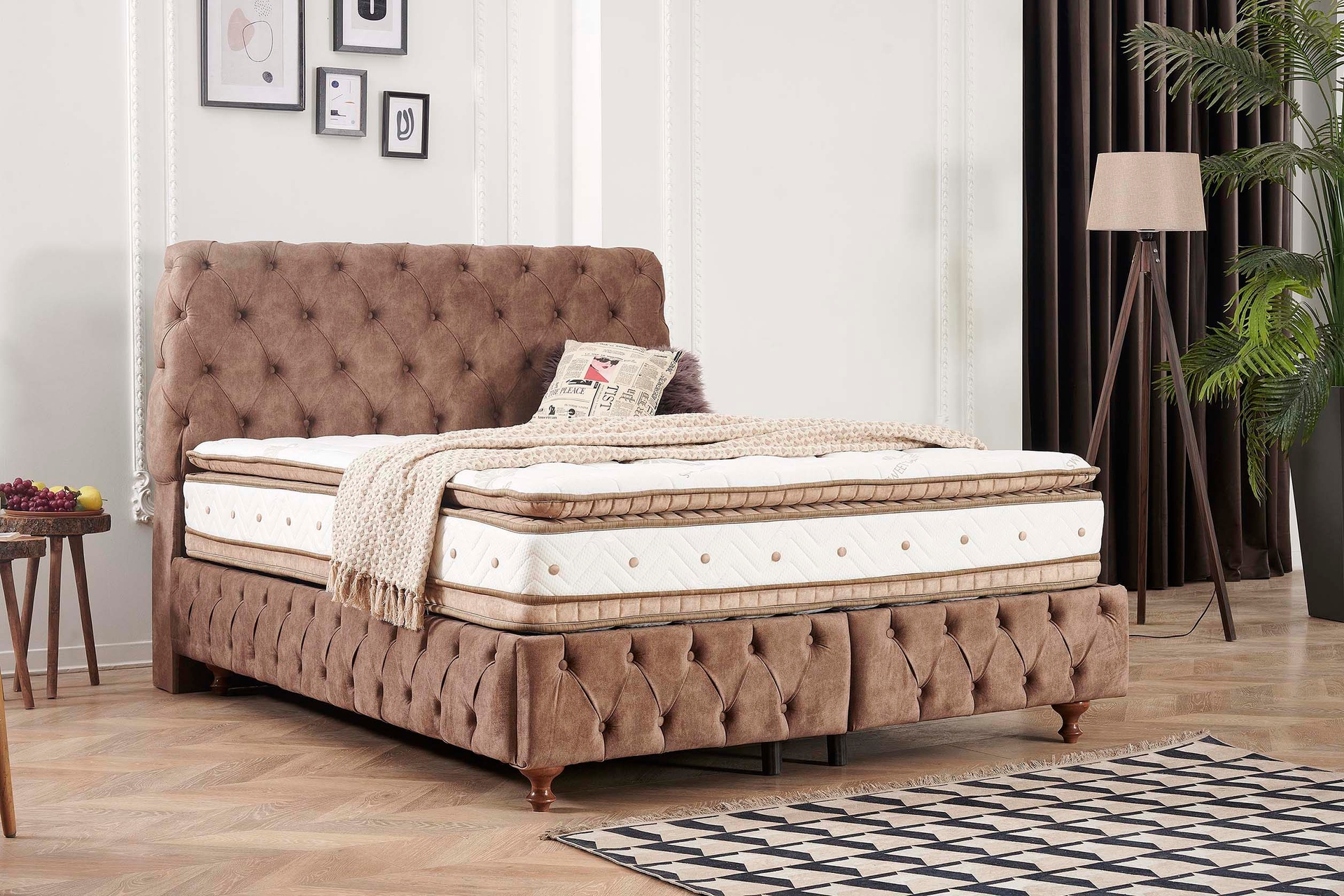 AVANTİS ÇİFT KİŞİLİK BAZA BAŞLIK VE YATAK SETİ, KAHVERENGİ, 160X200 ...