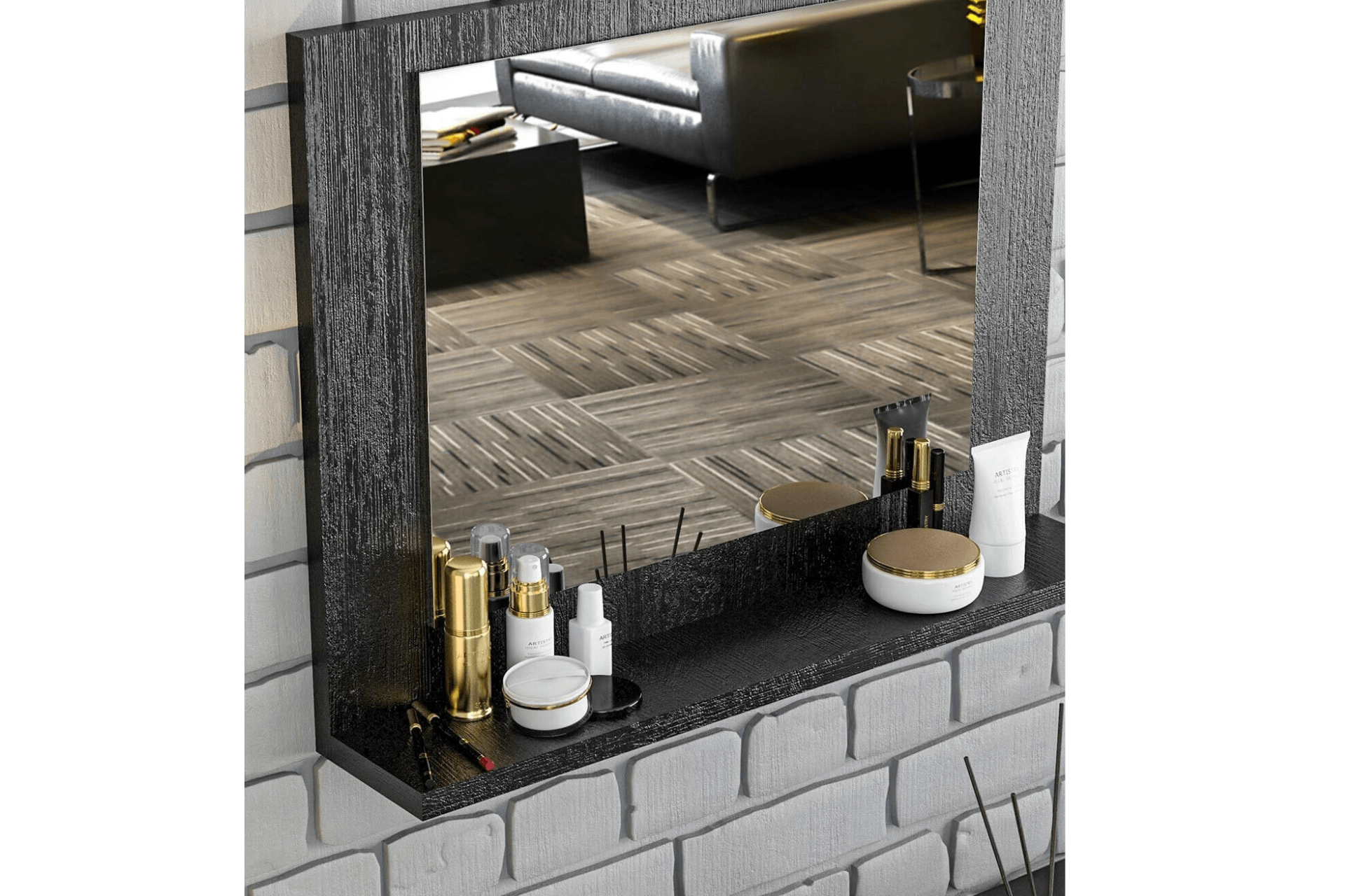 MİAMİ RAFLI AYNA, 60X45, SİYAH FİYATI - Vivense