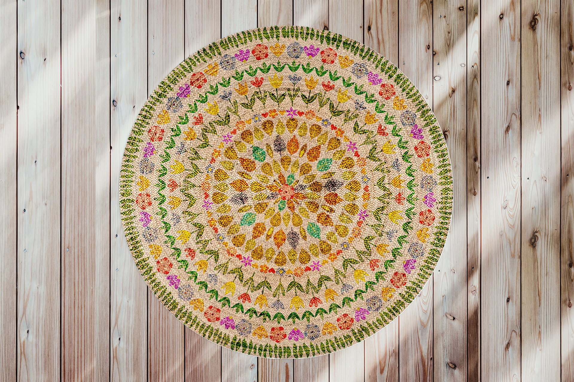 KARNAVAL RENGARENK ÇİÇEKLER DESENLİ NATURAL MODERN BASKILI JÜT ÖRME ...