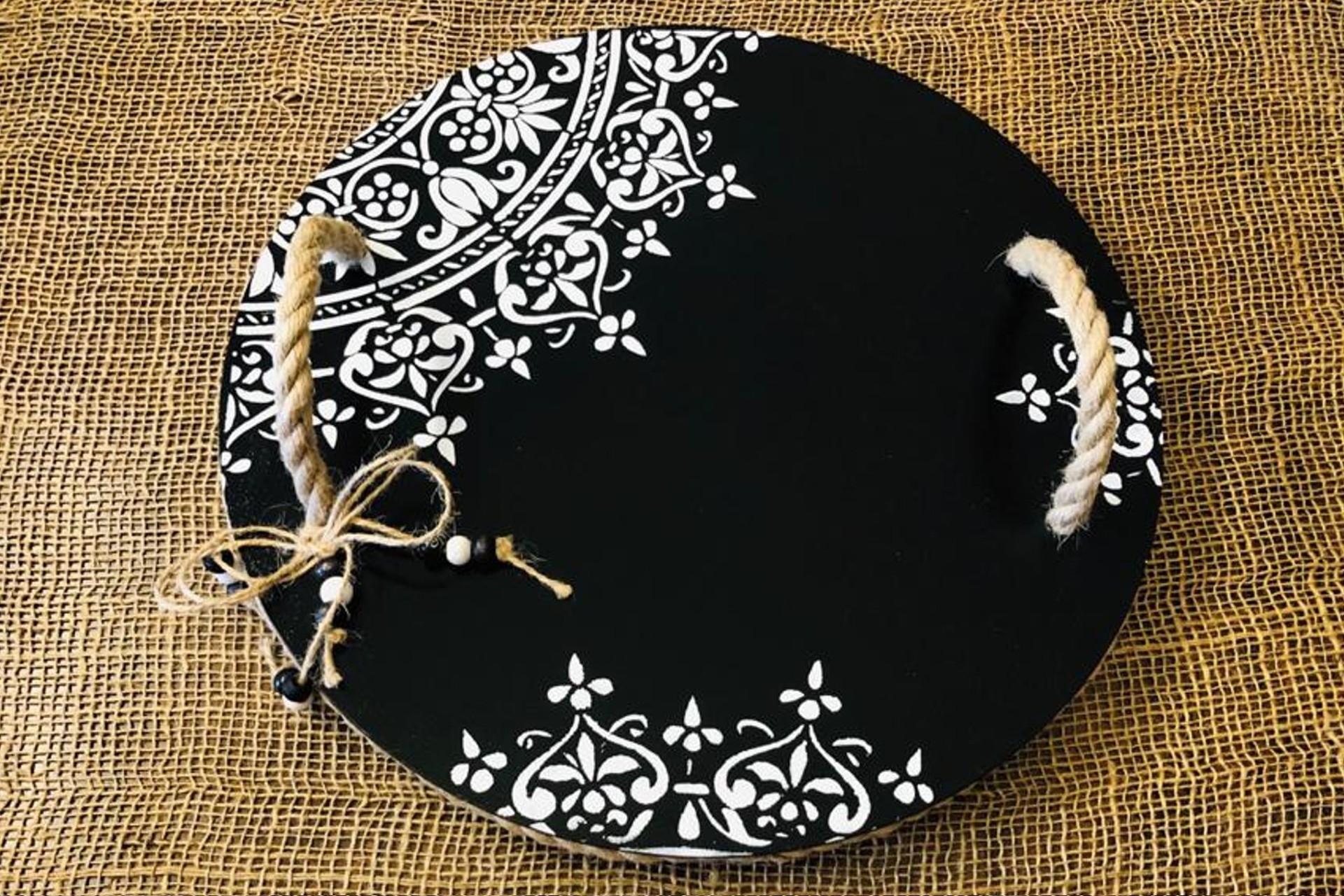 AHŞAP DEKORATİF ÇAY KAHVE SUNUMLUK ELLE BOYAMA ÖZEL TASARIM SİYAH ...