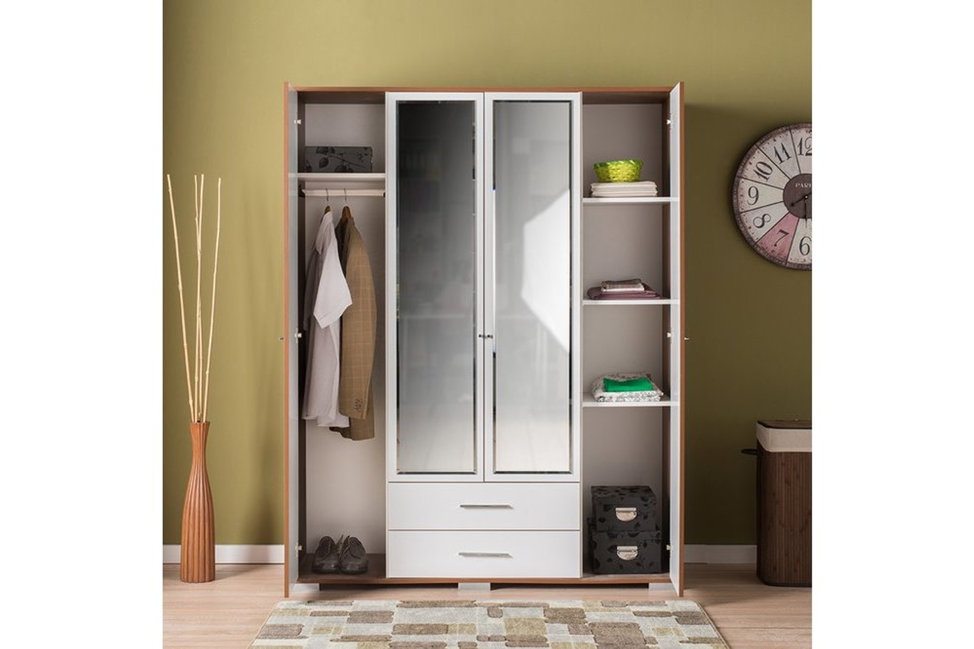 ADORE MADRİD 4 KAPILI 2 ÇEKMECELİ AYNALI GARDIROP - CEVİZ - LAKE BEYAZ ...