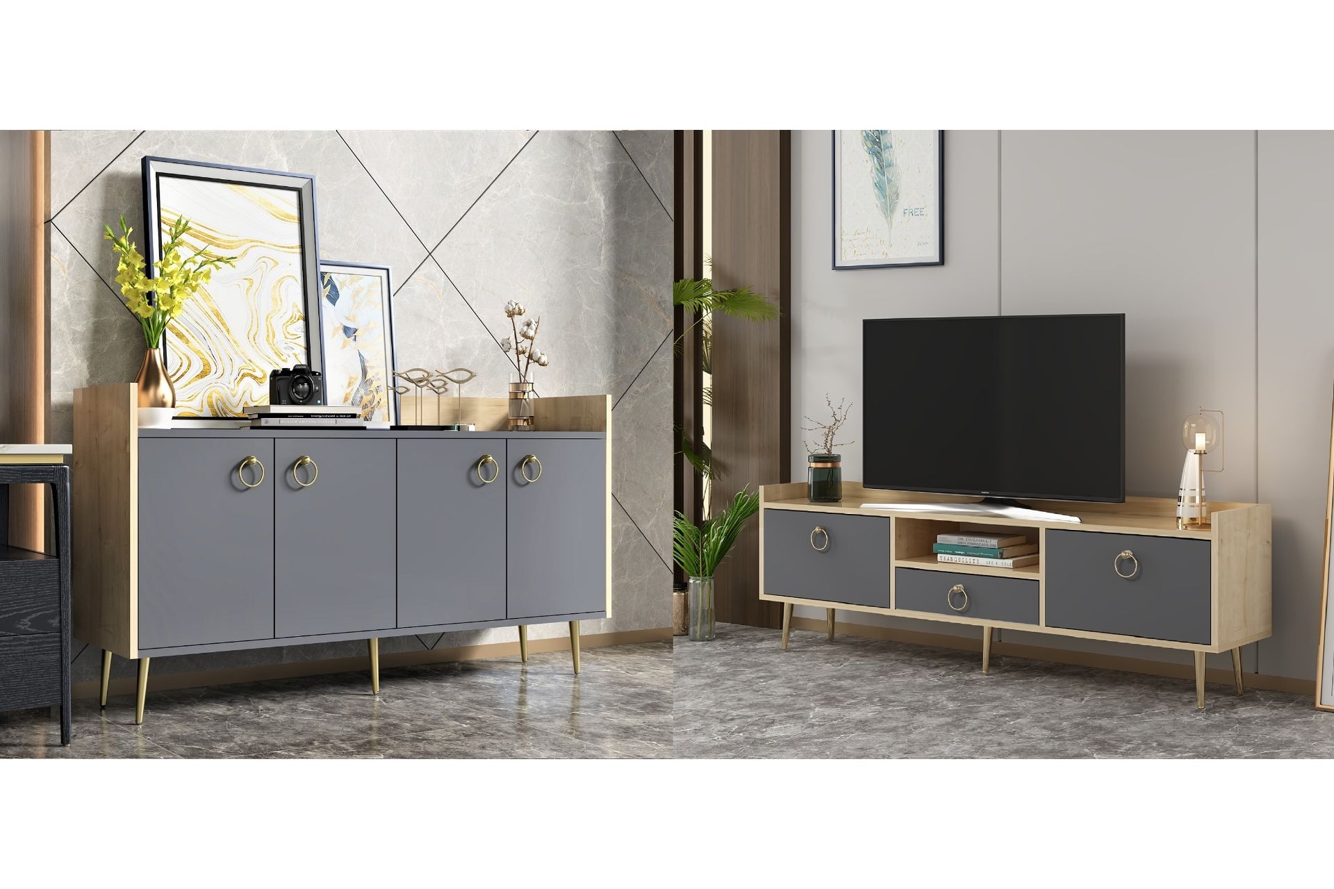 DARİNG TV ÜNİTESİ + KONSOL SALON TAKIMI, SAFİRMEŞE ANTRASİT FİYATI ...