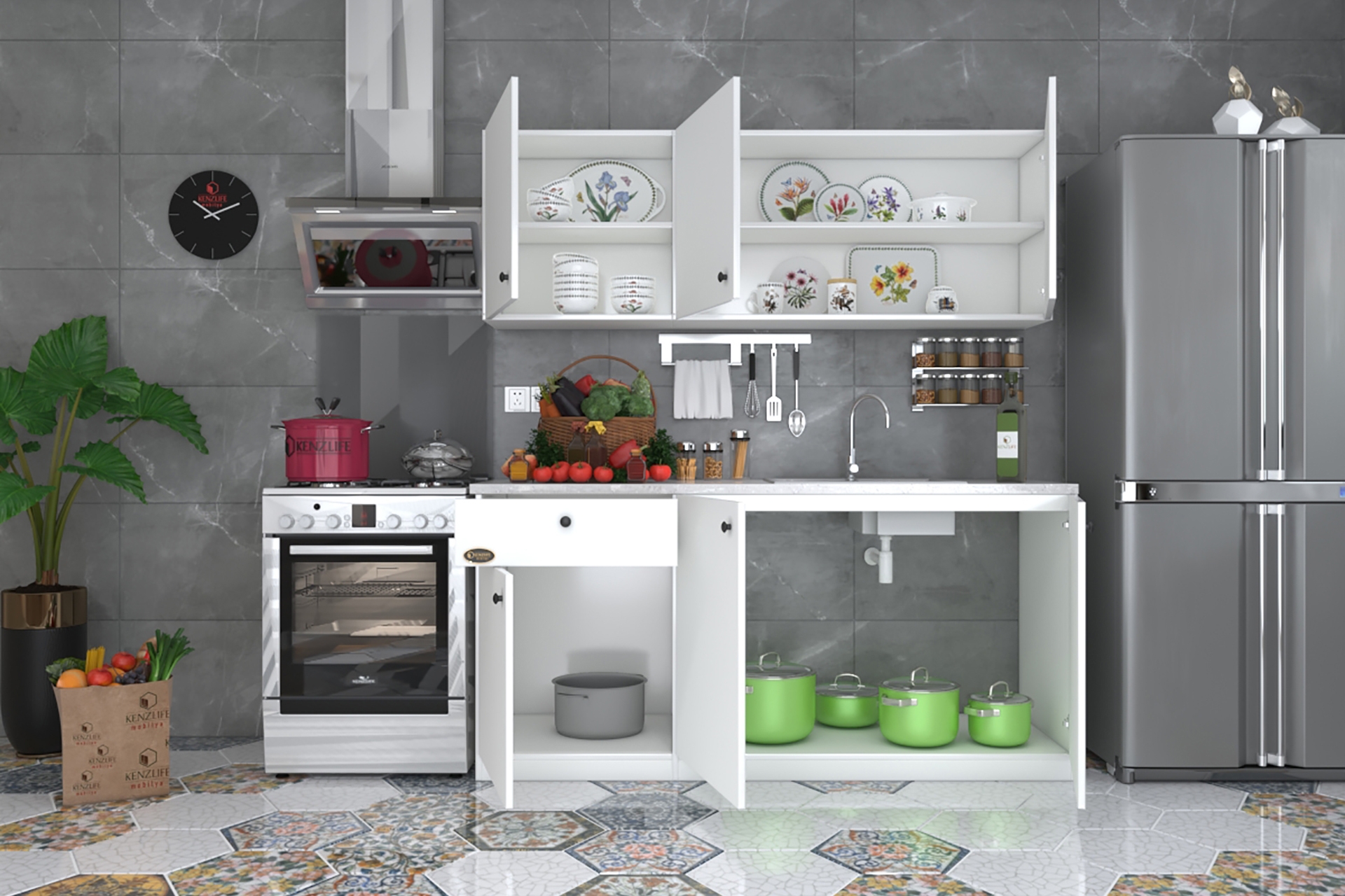 HEYULA HAZIR MUTFAK SETİ, TEZGAHSIZ, BEYAZ FİYATI - Vivense