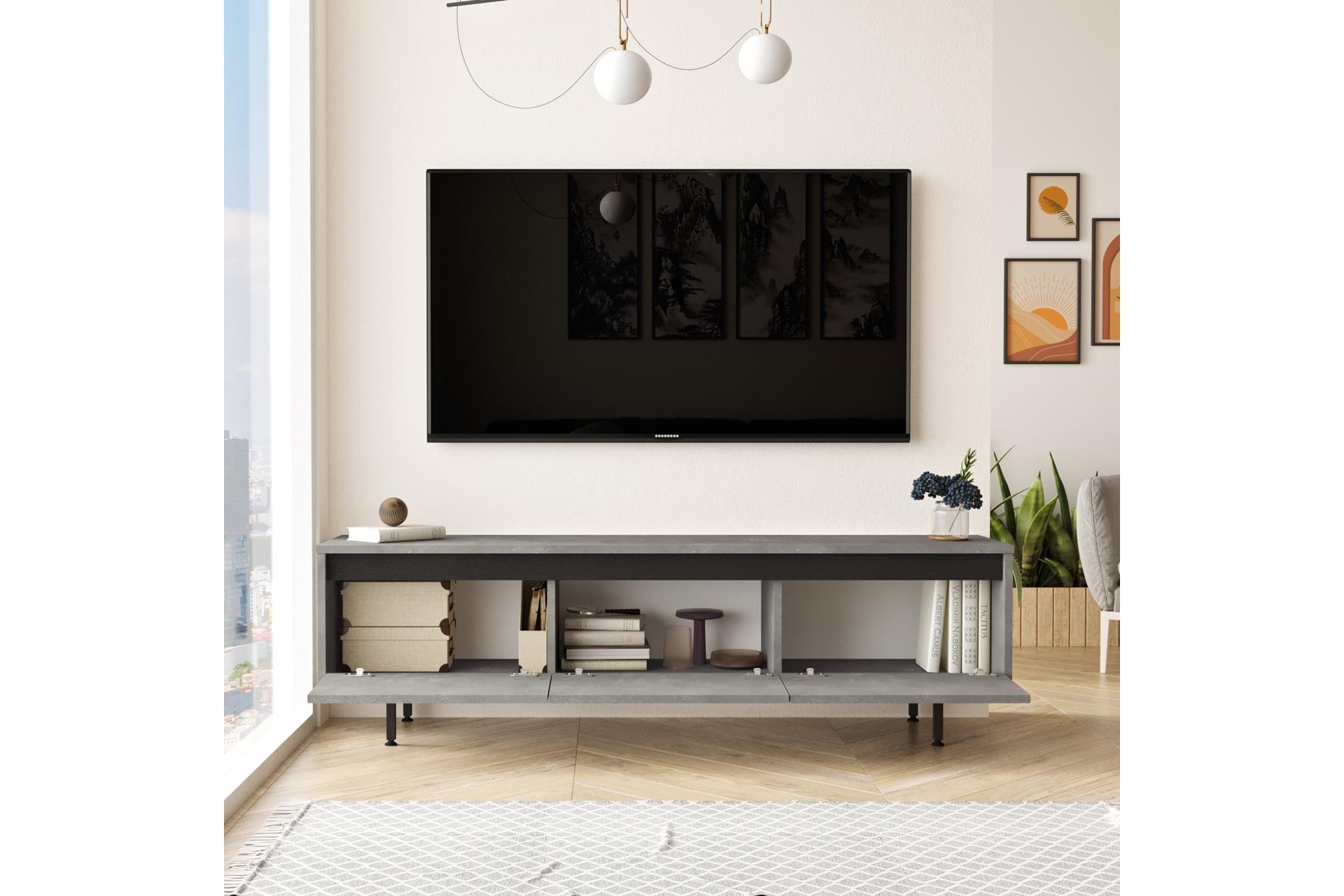 ARES TV ÜNİTESİ+ORTA SEHPA+KONSOL, BETON SİYAH FİYATI - Vivense