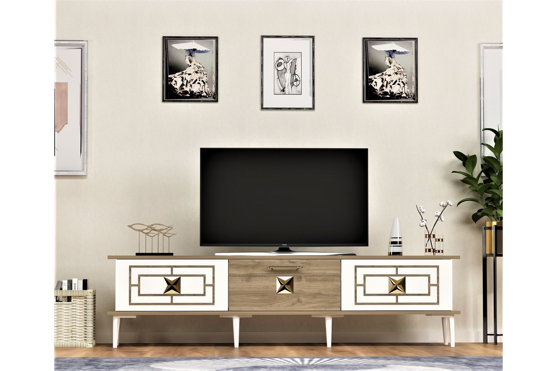 RUBY TV SEHPASI, 3 KAPAKLI, CEVİZ BEYAZ FİYATI - Vivense