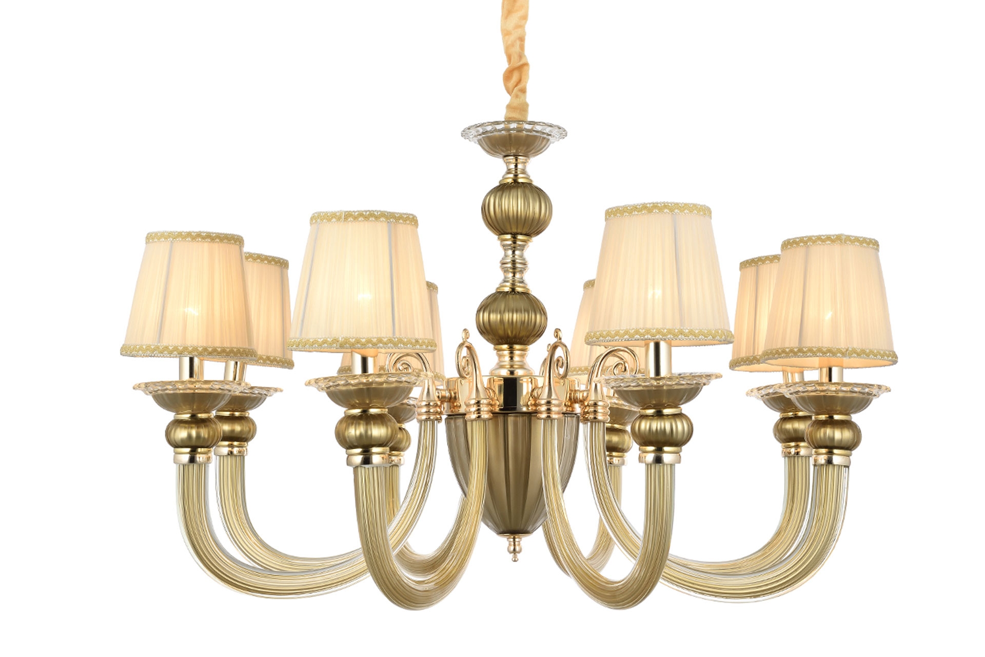 LAMPALUX KUMAŞ ŞAPKALI 8 KOLLU CAM KLASİK AVİZE SARI 80 CM FİYATI - Vivense