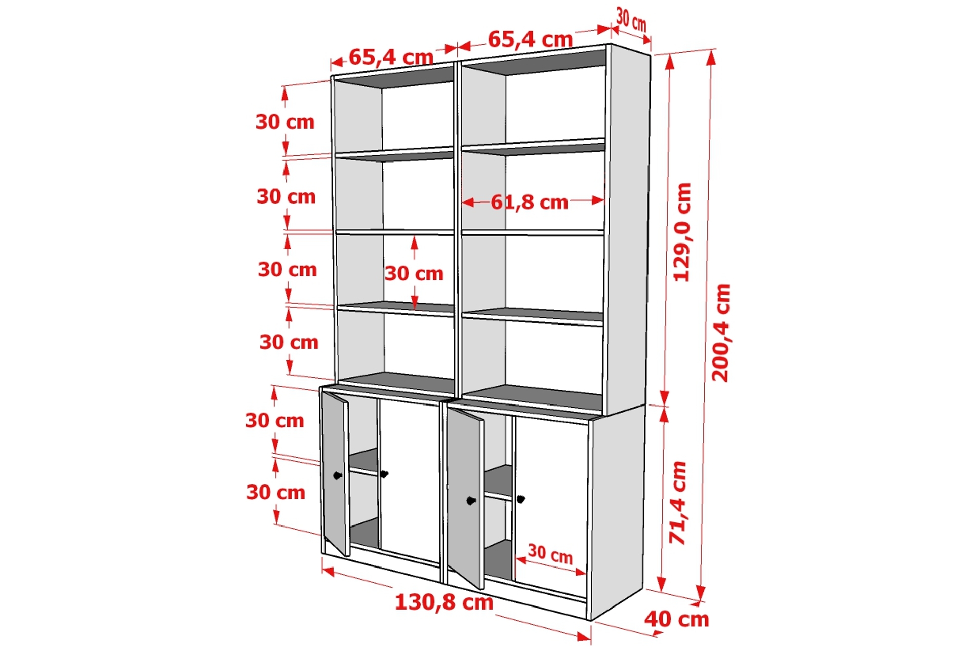 BKCONCEPT 4 KAPAKLI RAFLI KİTAPLIK, 130 CM, BEYAZ, KTP-1294 FİYATI ...