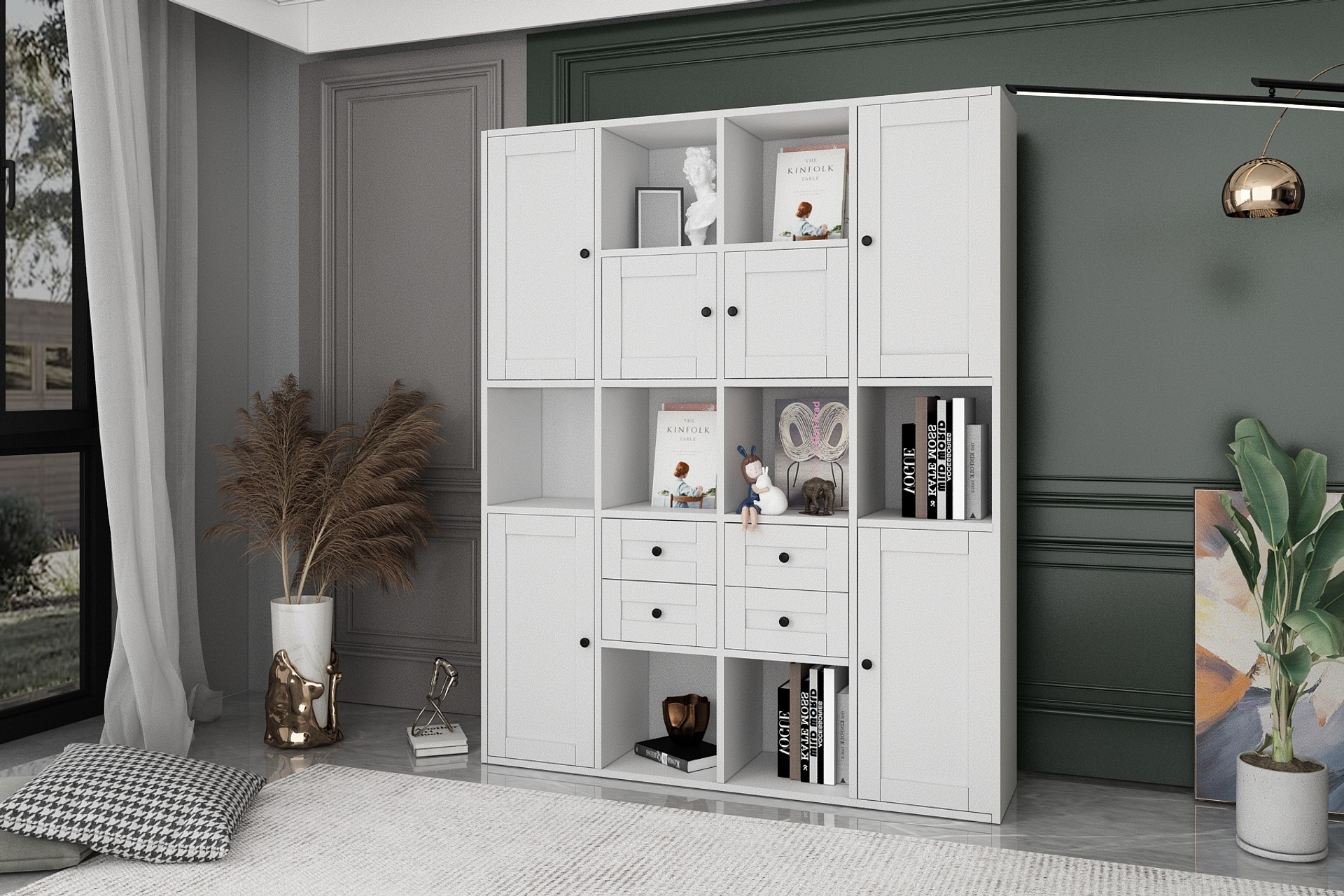 BKCONCEPT 6 KAPAKLI ÇEKMECELİ RAFLI KİTAPLIK, 130 CM, BEYAZ, KTP-1118 ...