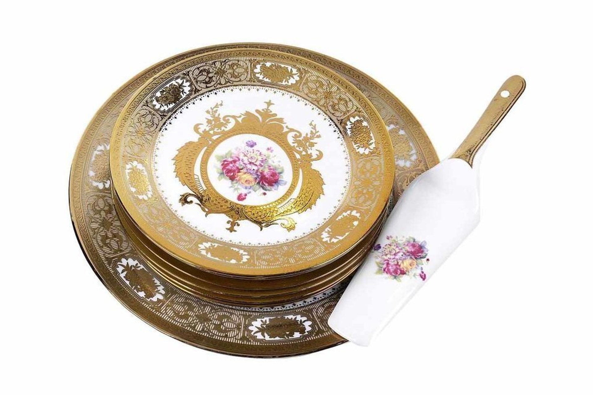 QEDİ PORSELEN NOSTALJİK 8 PARÇA PASTA SERVİS SUNUM SETİ BİR DEMET ÇİÇEK ...