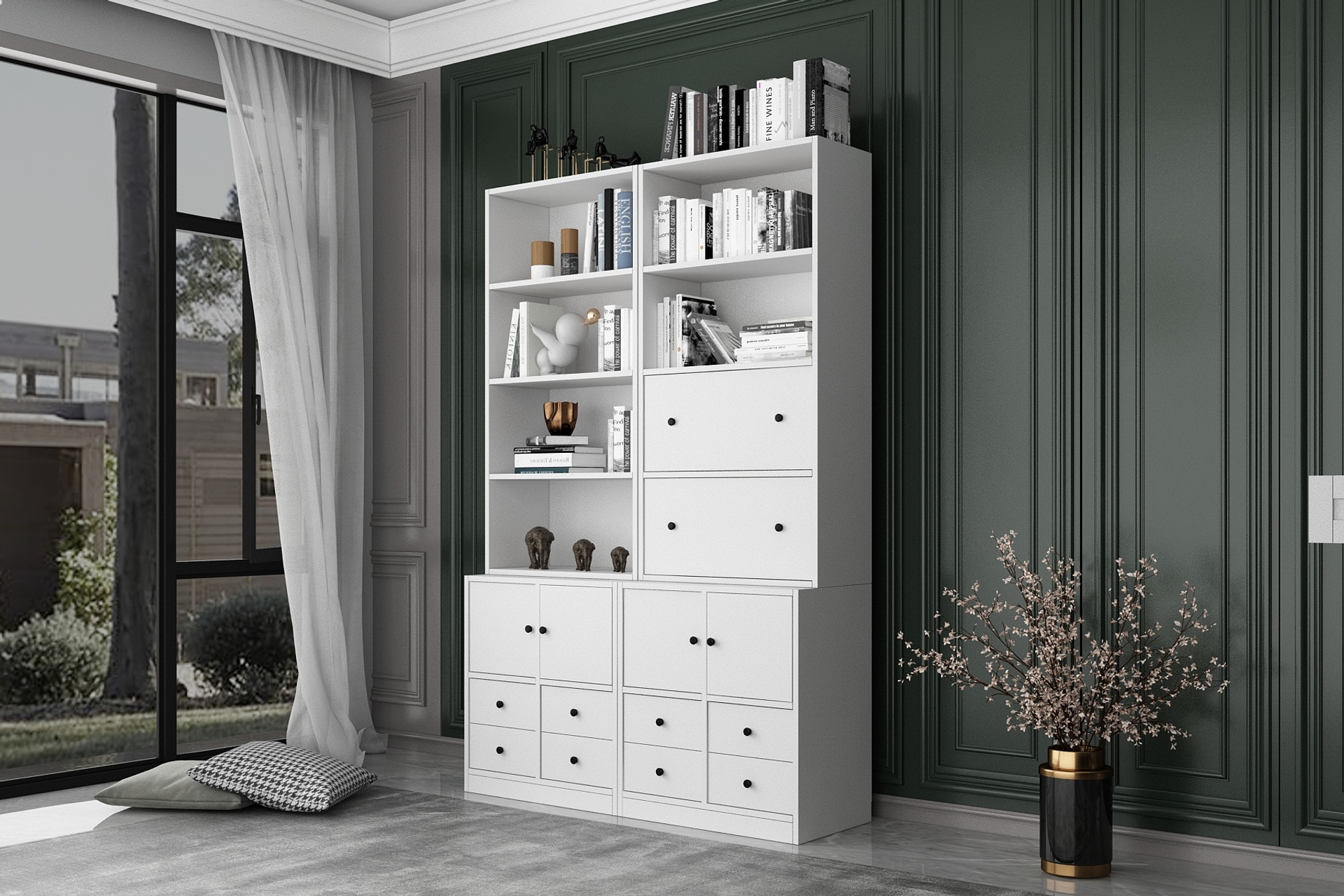 BKCONCEPT BKCONCEPT DÜŞER KAPAKLI ÇEKMECELİ KİTAPLIK, 130 CM, BEYAZ ...