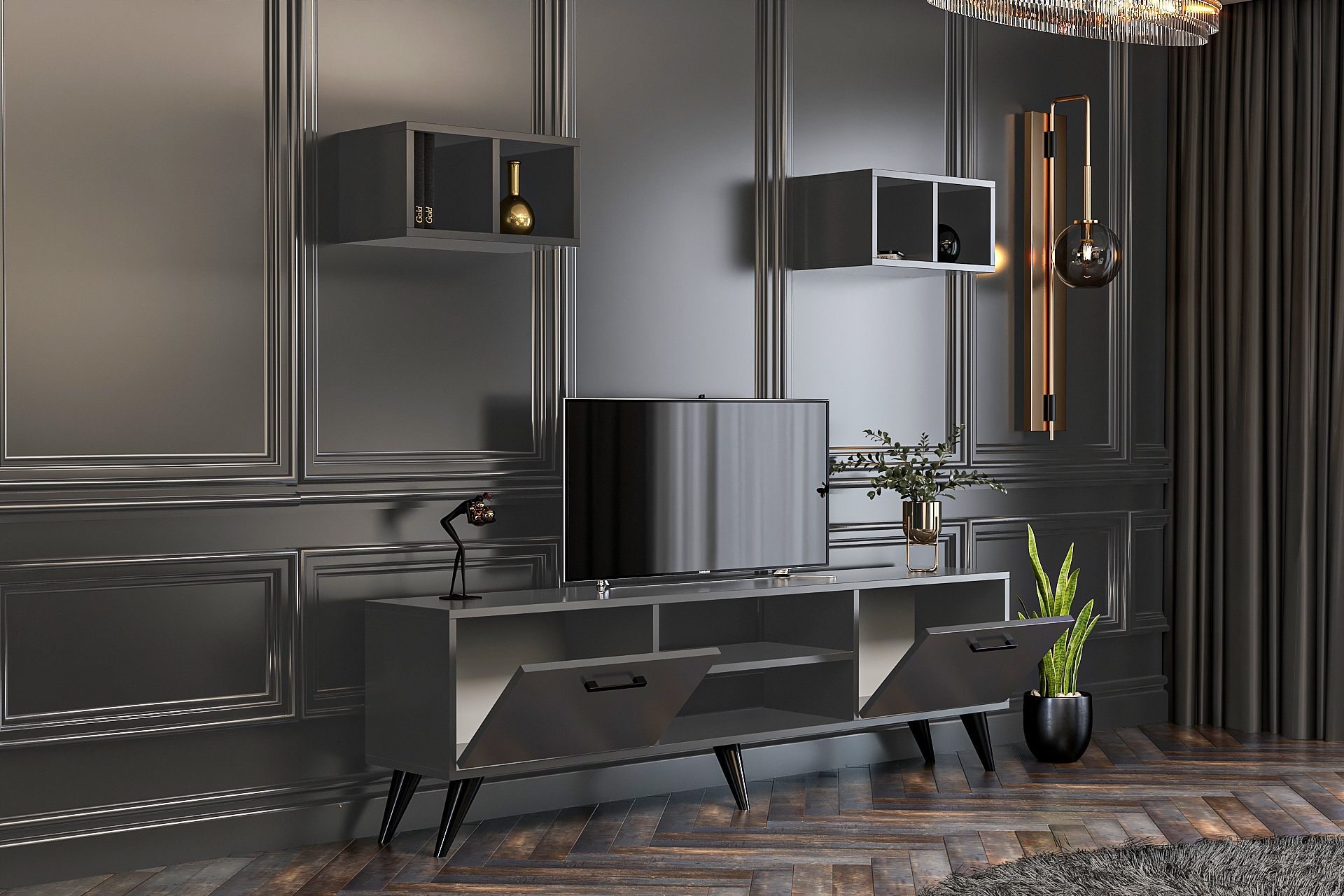 GİVAYO NERO TV ÜNİTESİ, ANTRASİT, 165 CM FİYATI - Vivense