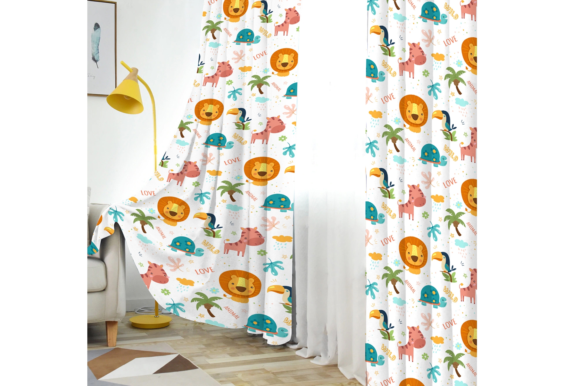 JUNGLE PERDE RENKLİ WİLD ANİMAL İSKANDİNAV HAYVAN FİGÜRLÜ ÇOCUK ODASI ...