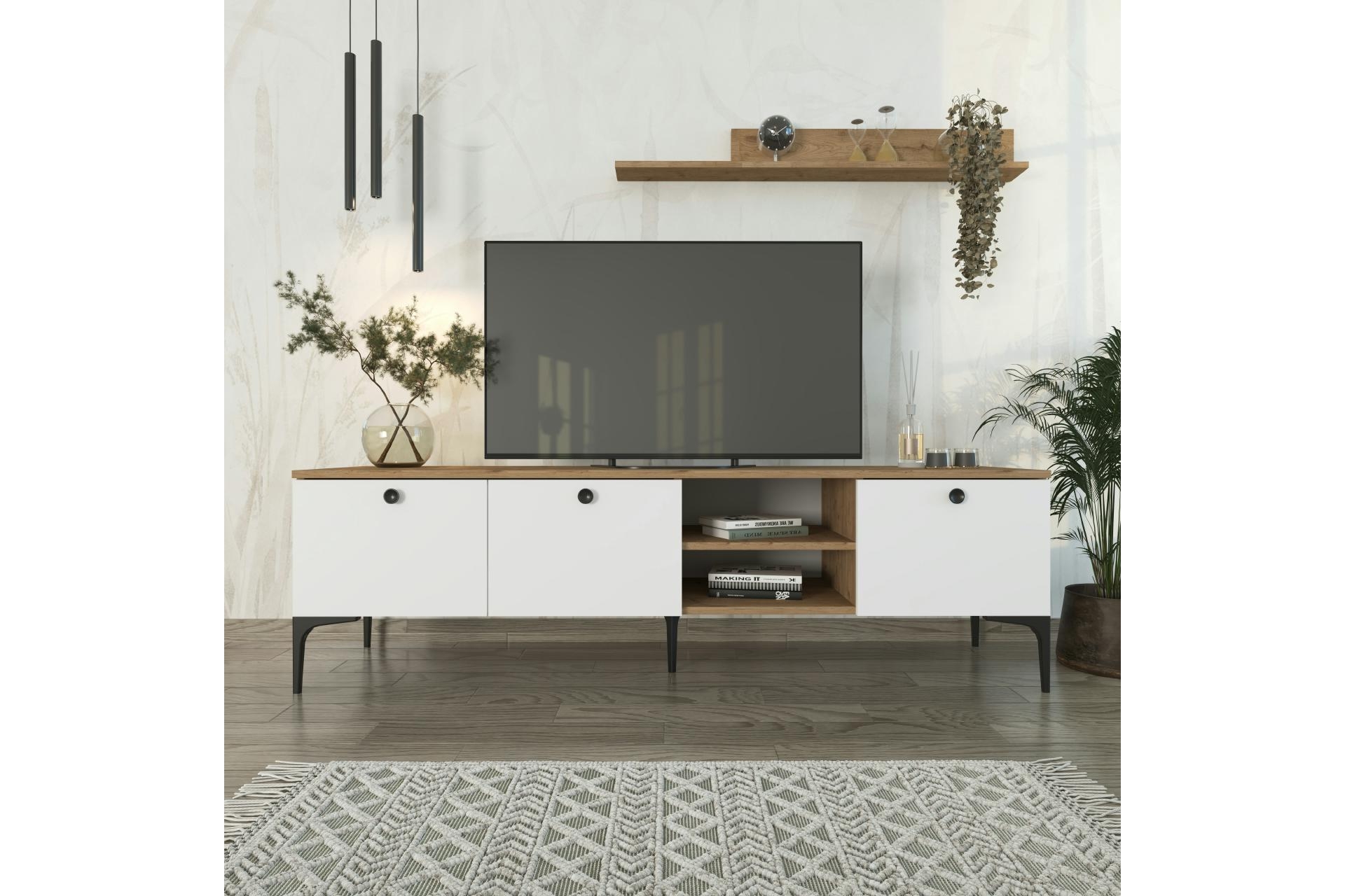 MOTTO RAFLI TV ÜNİTESİ, BEYAZ MEŞE, 180 CM