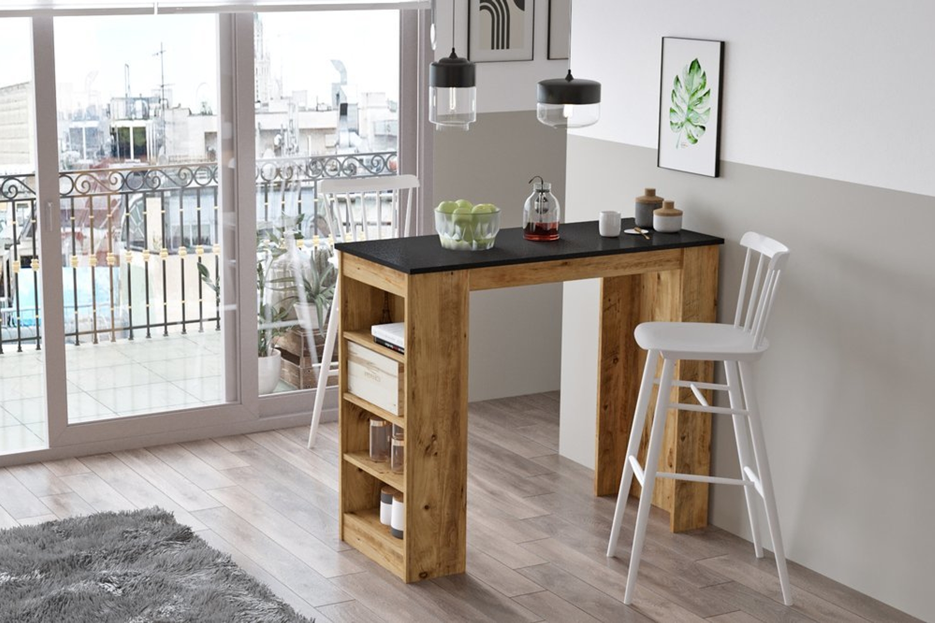 YURUDESİGN STYLE BAR MASASI, SİYAH ATLANTİK ÇAM, ST1 LA, 120X51