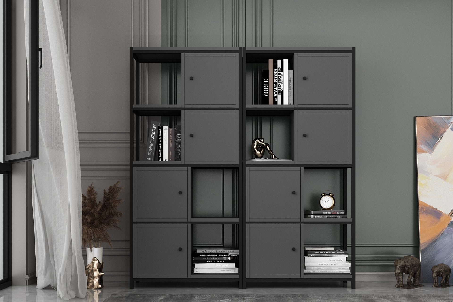 STELL RAFLI DÖRT KATLI DOLAPLI METAL KİTAPLIK, ANTRASİT, 138 CM, MTL ...