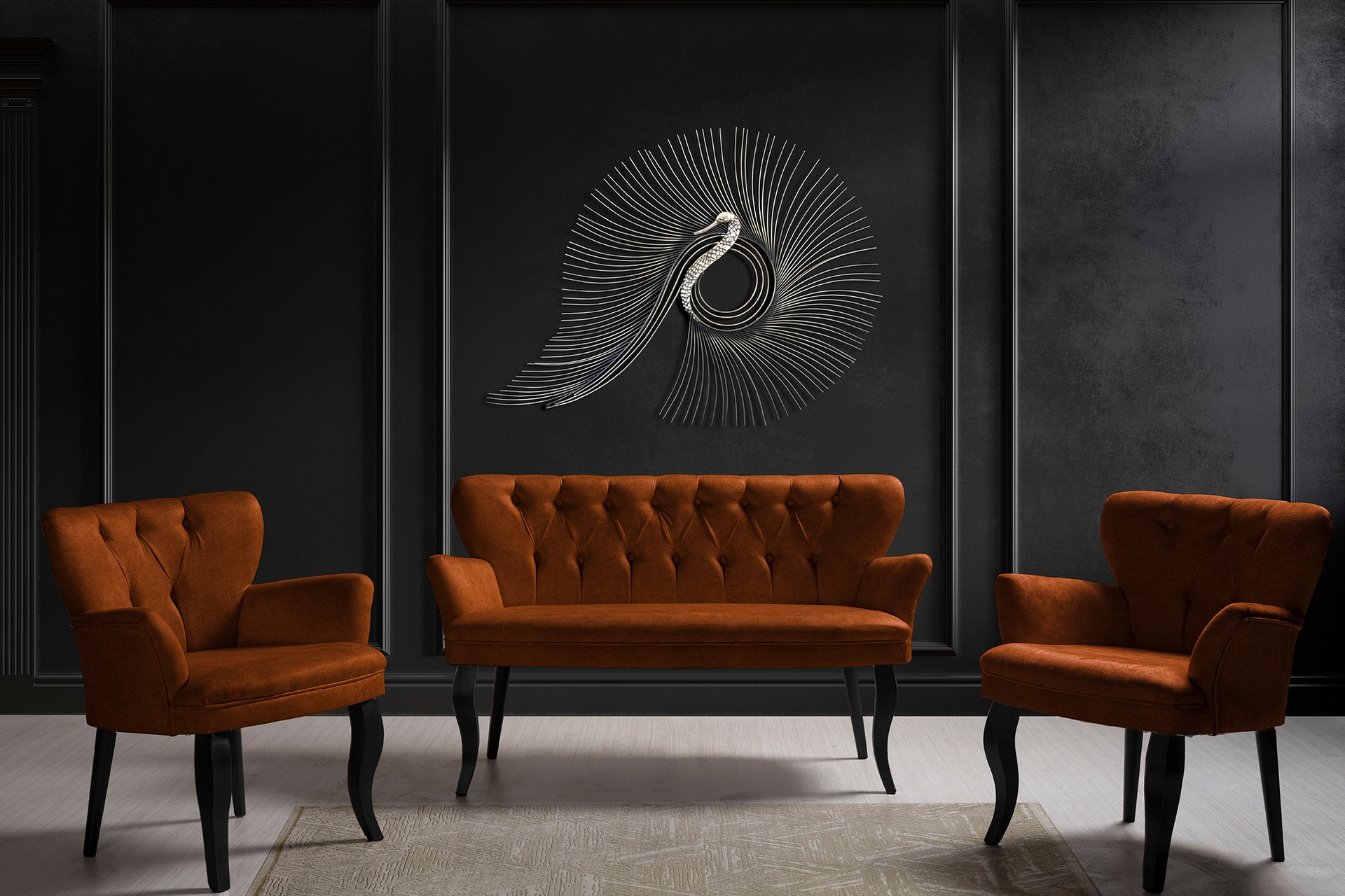 ÖZAK ELEDA KOLLU KOLTUK TAKIMI, SİYAH AYAK, KİREMİT FİYATI - Vivense