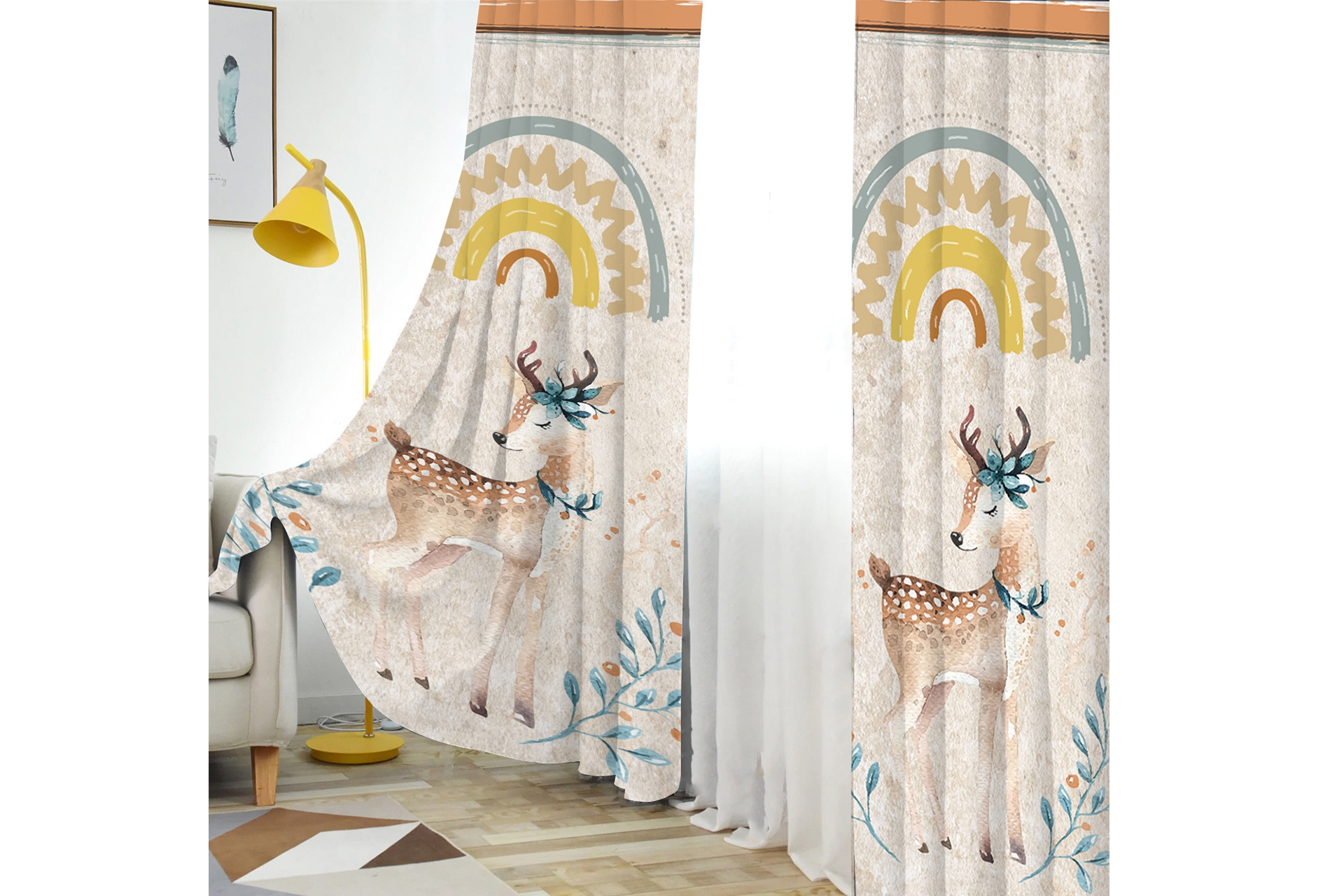 JUNGLE PERDE RENKLİ WİLD SOFT ANİMAL İSKANDİNAV HAYVAN FİGÜRLÜ ÇOCUK ...