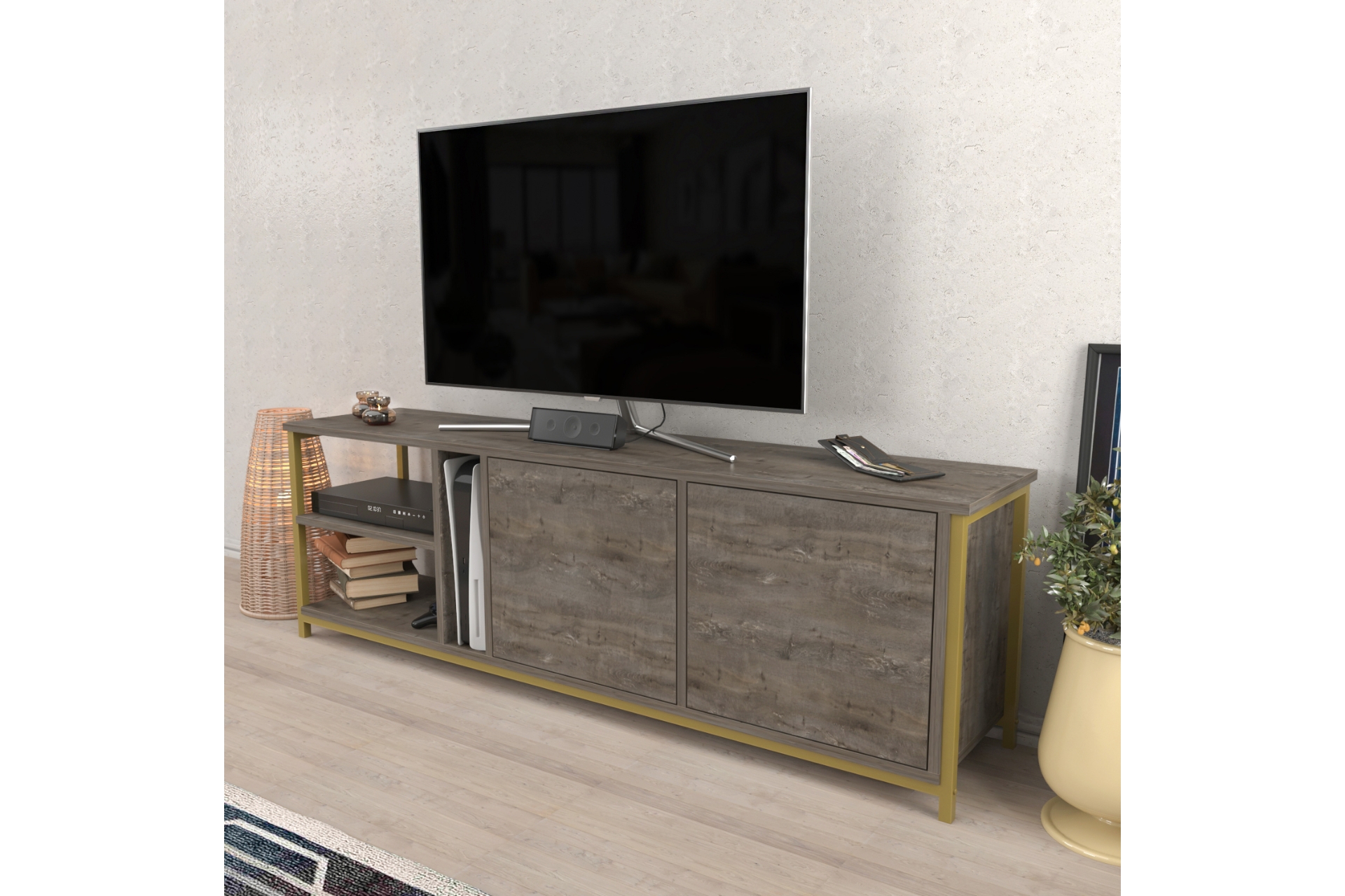 DECOROTİKA PRİMROSE TV ÜNİTESİ, KOYU GRİ GOLD FİYATI - Vivense