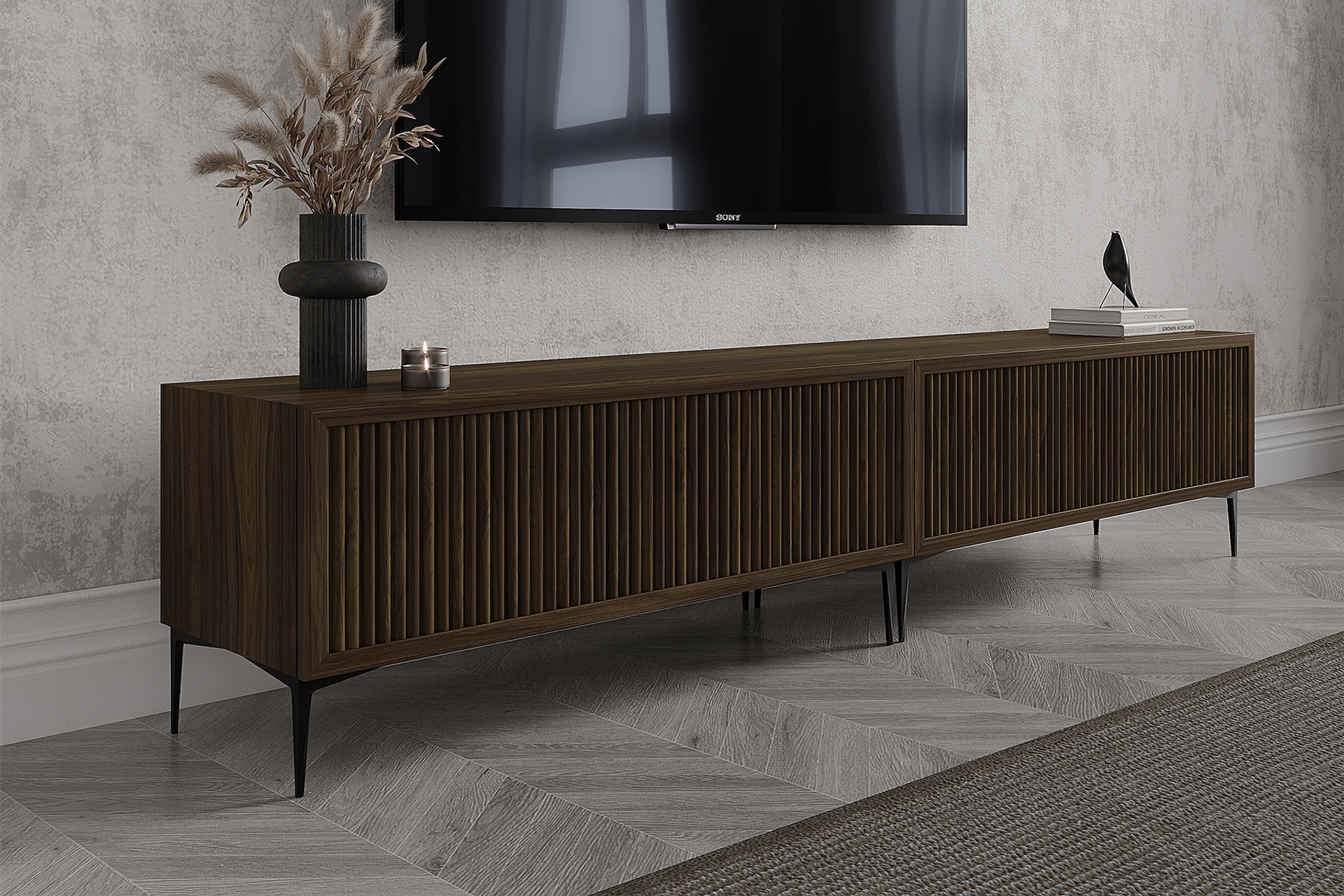 OLA L TV ÜNİTESİ,PELESENK, SİYAH AYAK FİYATI - Vivense