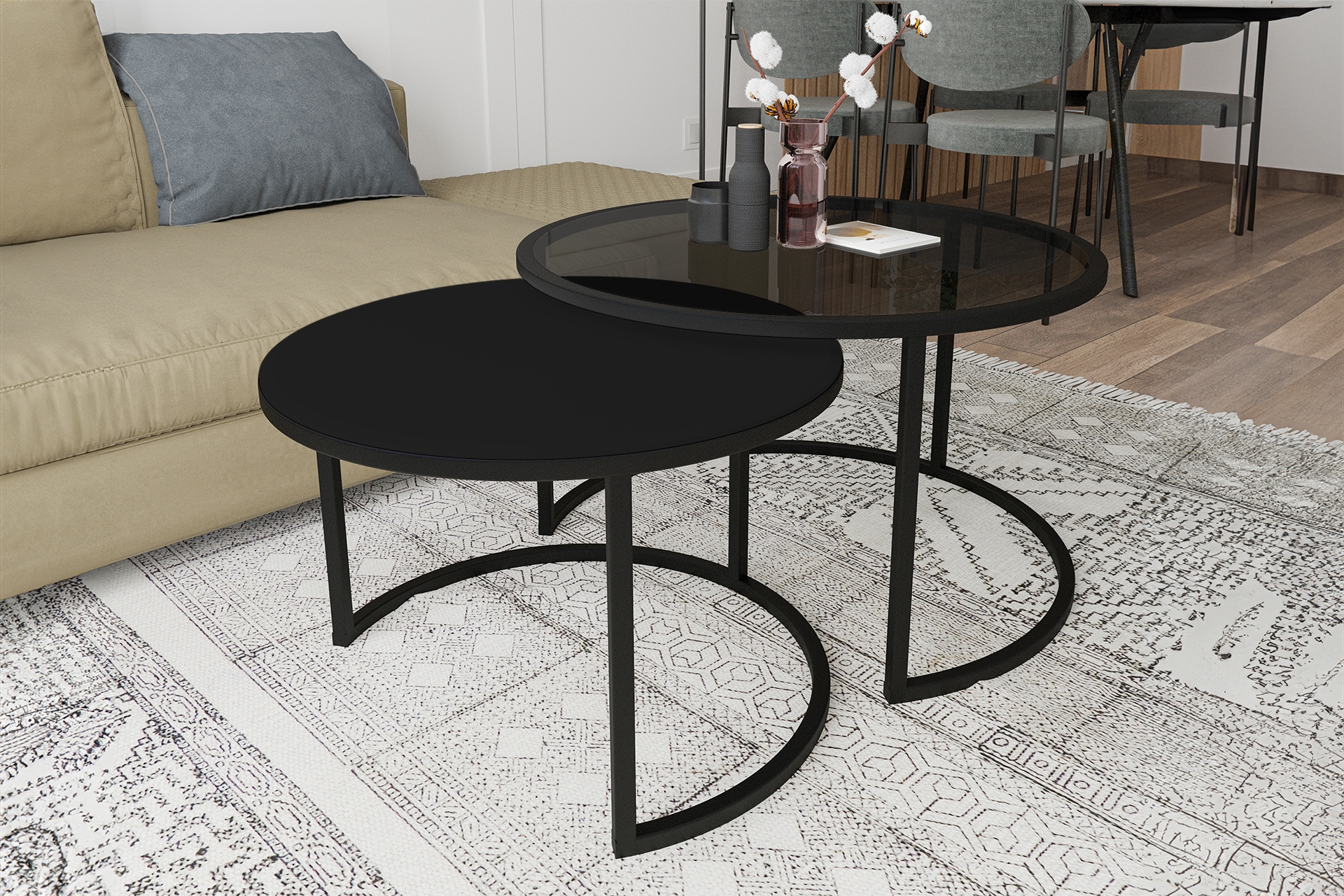 BORA ORTA SEHPA, SİYAH AYAK, FÜME CAM, İKİLİ FİYATI - Vivense