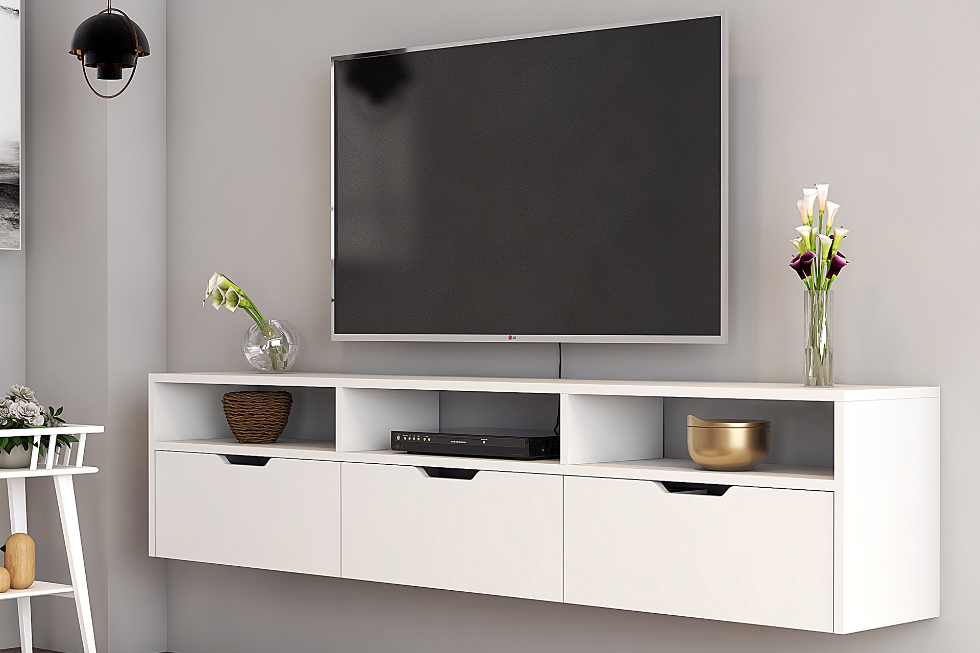 DENOYA TV ÜNİTESİ, 3 KAPAKLI RAFLI, BEYAZ FİYATI - Vivense