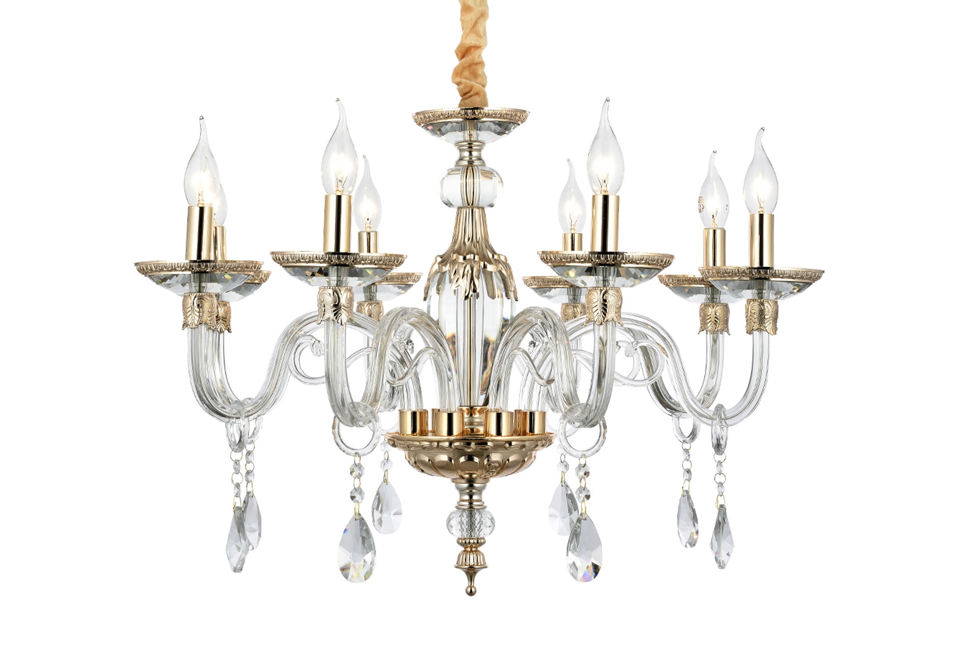 LAMPALUX KLASİK 8 KOLLU CAM SARKIT AVİZE SARI 75 CM FİYATI - Vivense