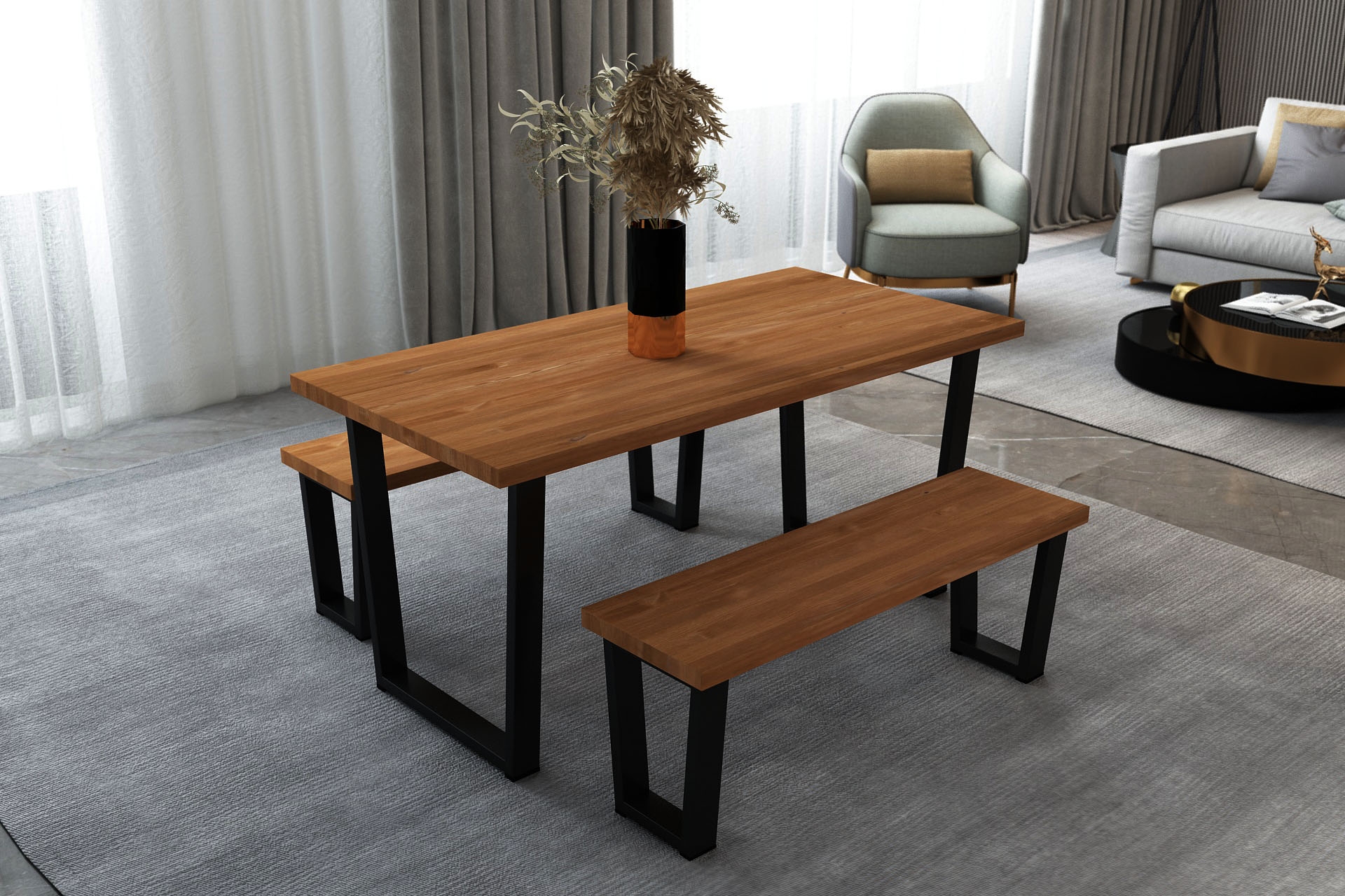 WOODESK AYAZ MASİF ÇİFT BANKLI MASA TAKIMI, TİK RENK, 140X70 FİYATI ...