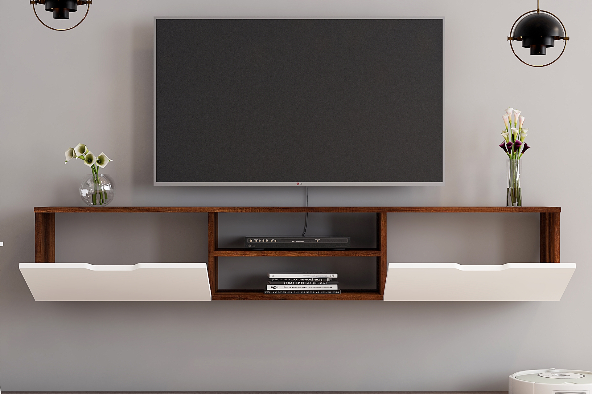 DENOYA TV ÜNİTESİ, 2 KAPAKLI, DUVARA ASKI, BAROK-BEYAZ