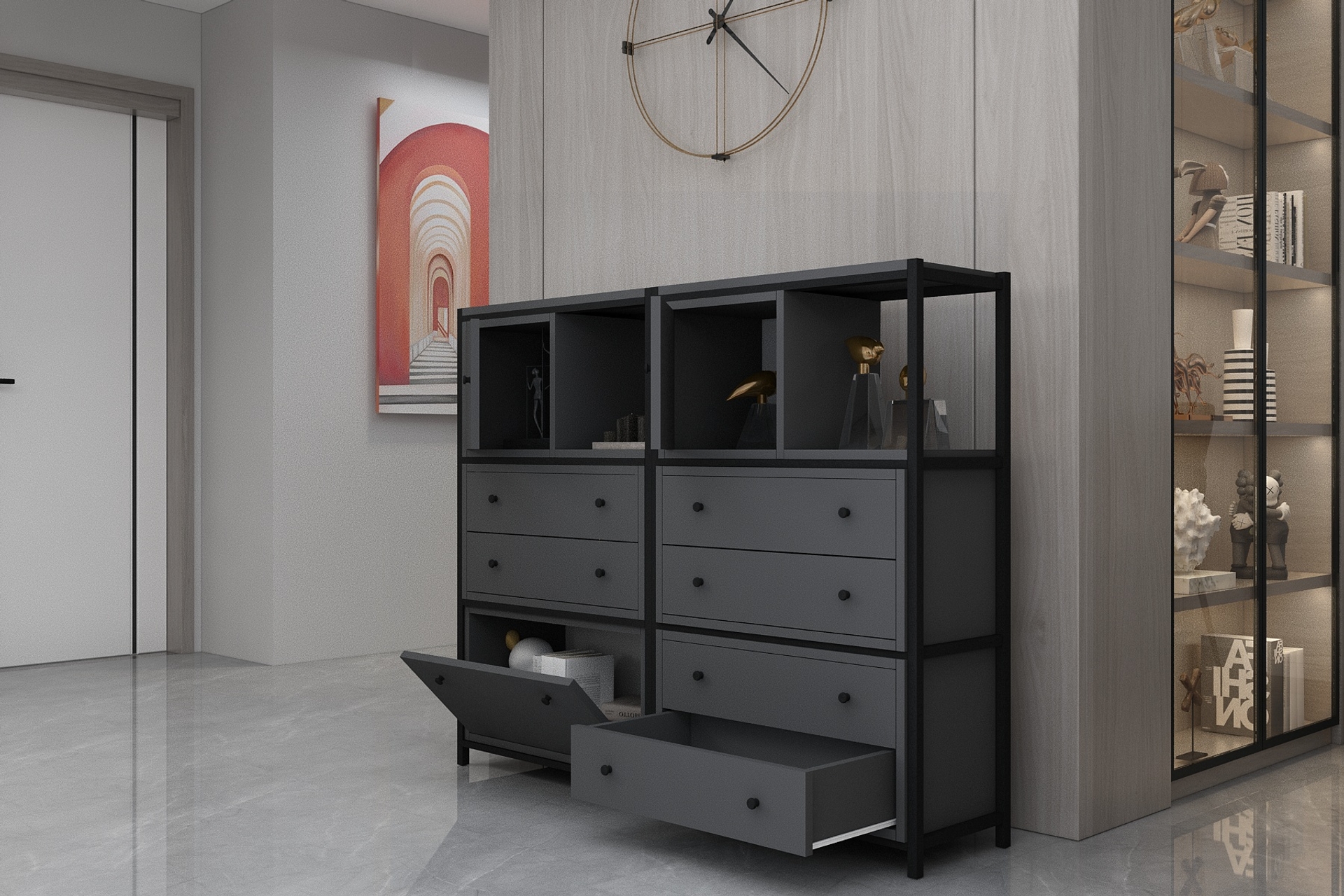 HARLEY METAL KONSOL, 3 KATLI ÇEKMECELİ, ANTRASİT, 138 CM, 1029-A FİYATI ...