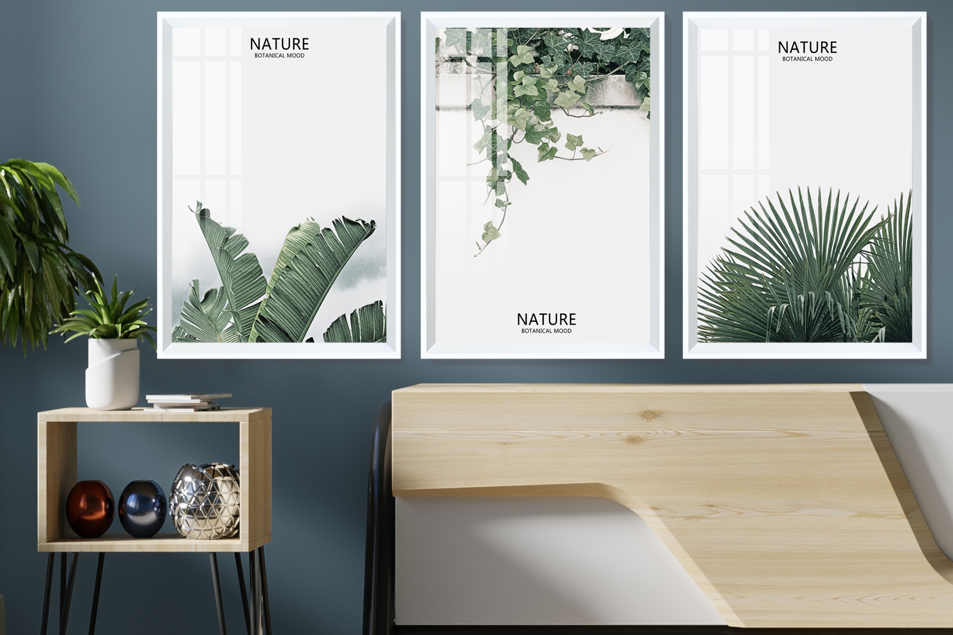 NATURE BOTANİCAL MOOD TABLO SETİ, BEYAZ ÇERÇEVE, 33X48