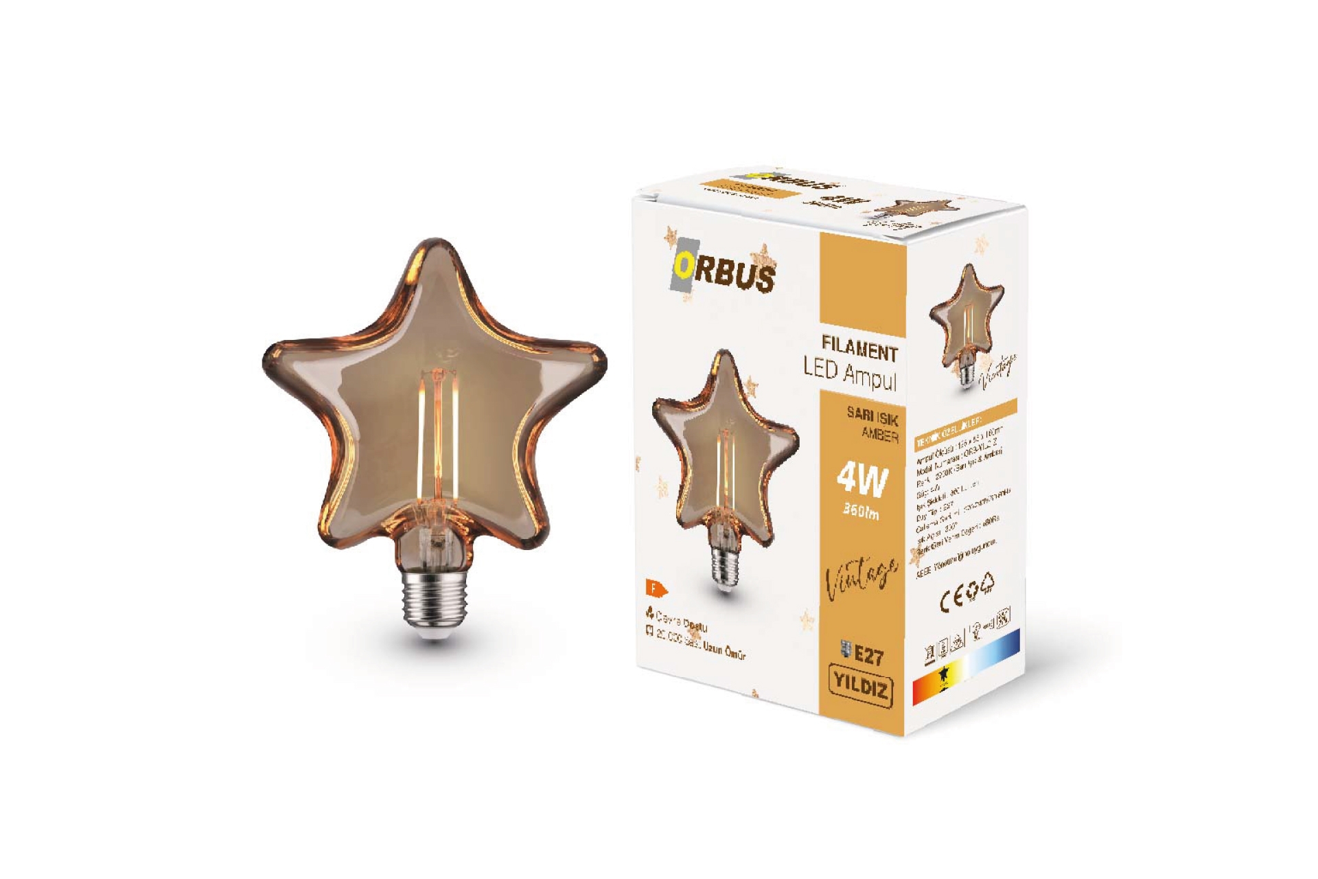 ORBUS YILDIZ FİLAMENT LED AMPUL, AMBER, E27 FİYATI - Vivense