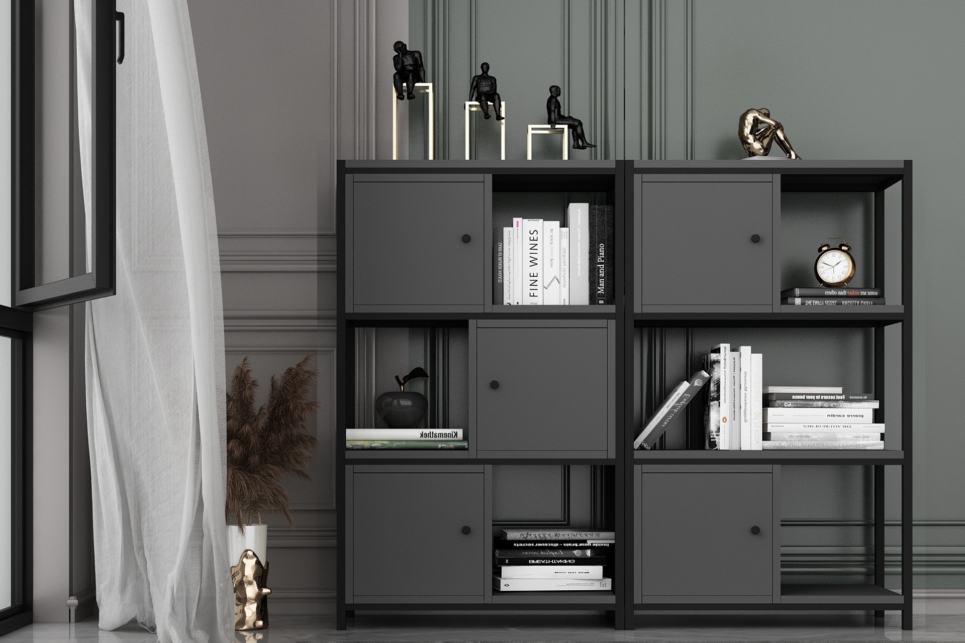 STELL RAFLI ÜÇ KATLI DOLAPLI METAL KİTAPLIK, ANTRASİT, 138 CM, MTL-KTP ...