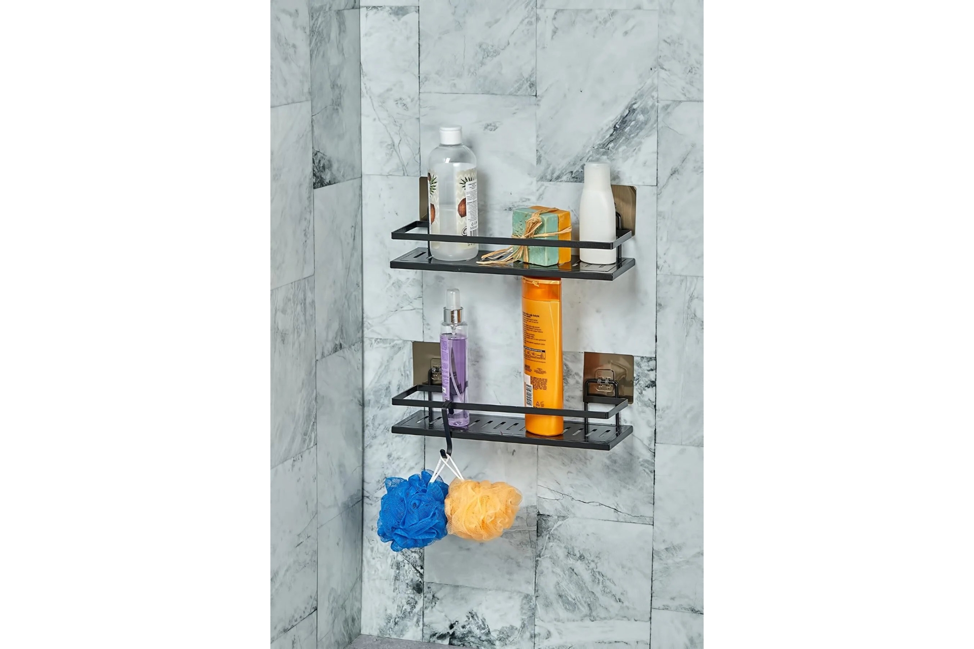 VİPGROSS İKİLİ METAL YAPIŞKANLI BANYO RAFI, SİYAH, 40X10 FİYATI - Vivense