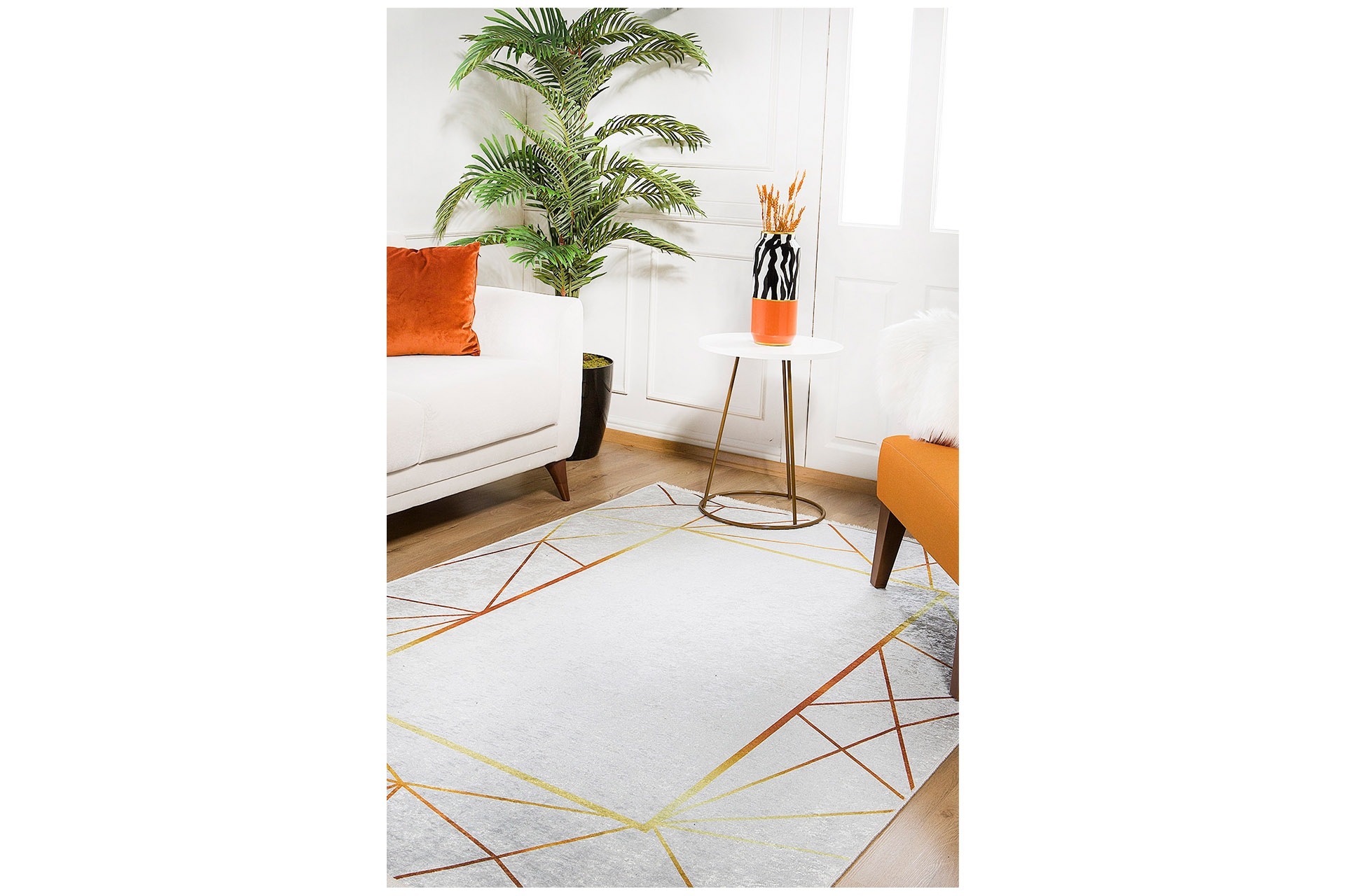 USSO BORDÜRLÜ BEYAZ VE GOLD YIKANABİLİR HALI HLN1345 300X400 FİYATI - Vivense