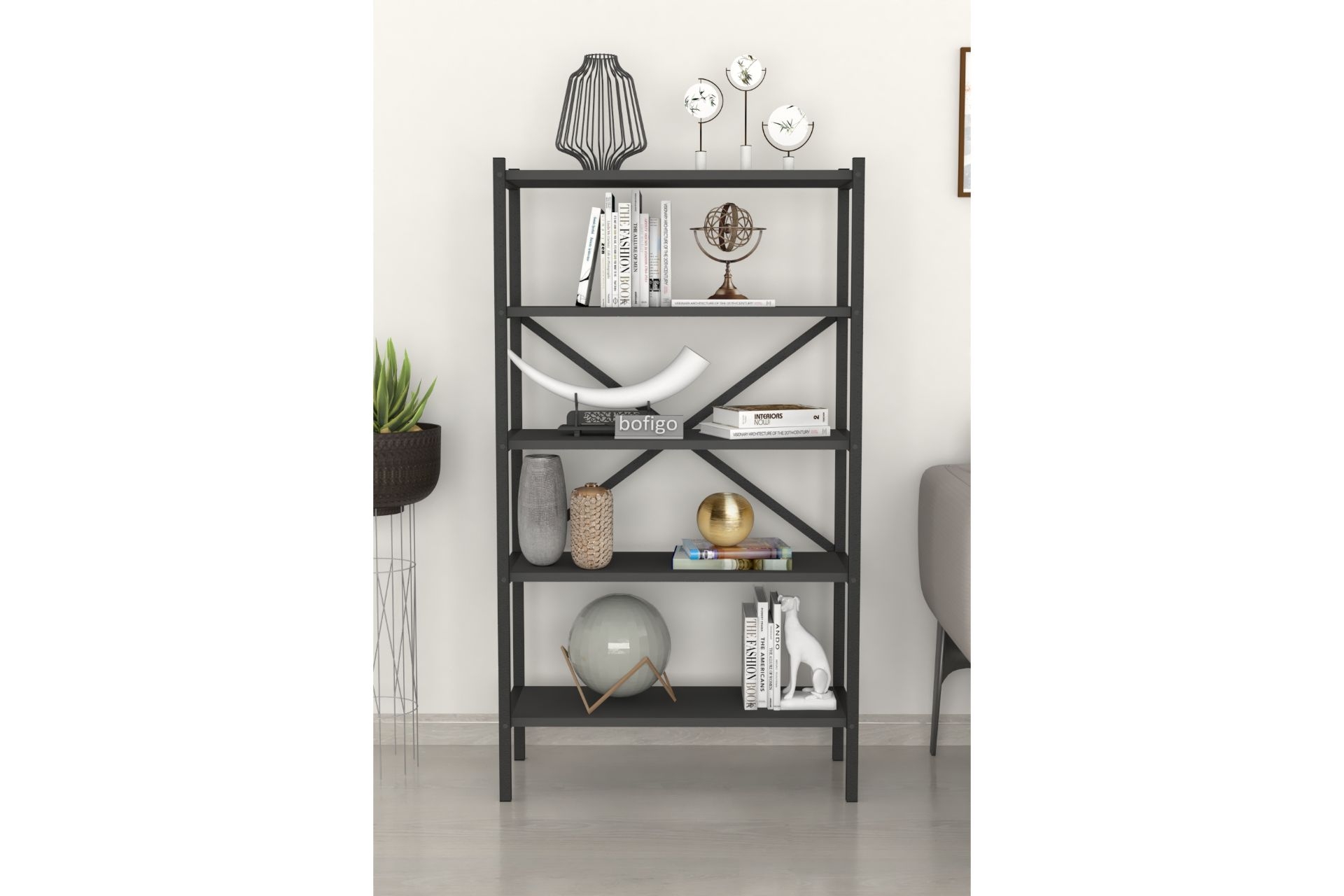BOFİGO DEKORATİF METAL KİTAPLIK, 5 RAFLI, ANTRASİT FİYATI - Vivense