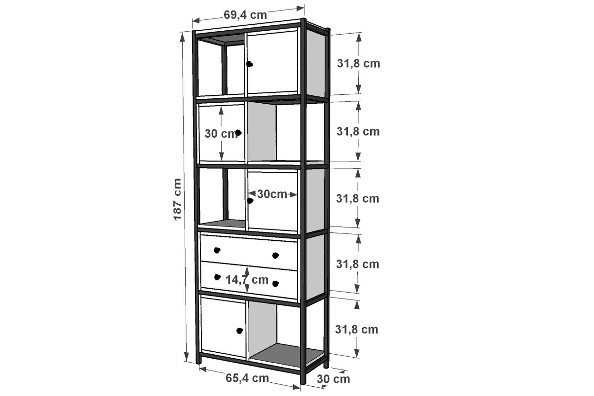 STELL RAFLI BEŞ KATLI DOLAPLI ÇEKMECELİ METAL KİTAPLIK, BEYAZ, 69 CM ...
