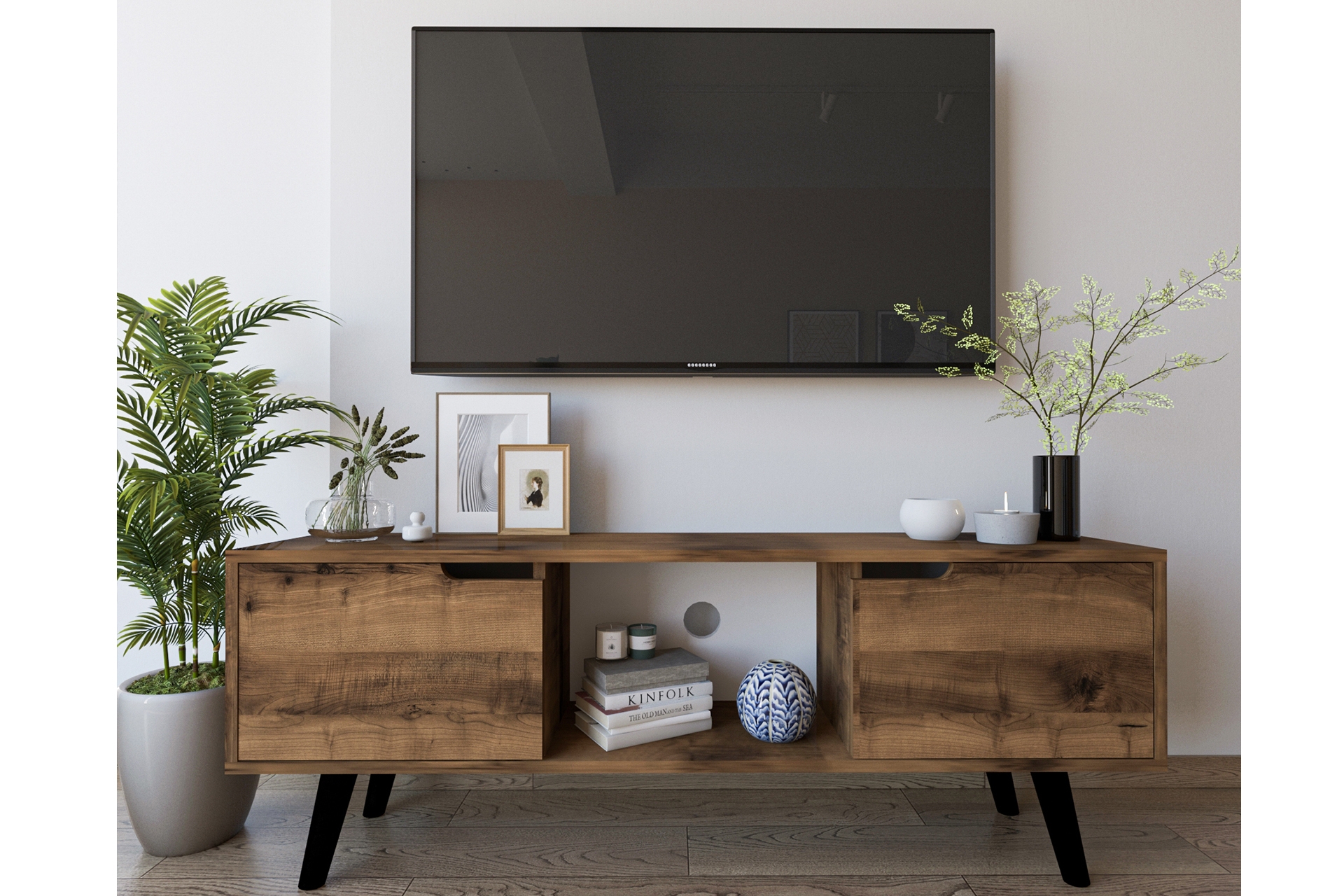 SİENA AHŞAP AYAKLI TV ÜNİTESİ, CEVİZ, 140 CM