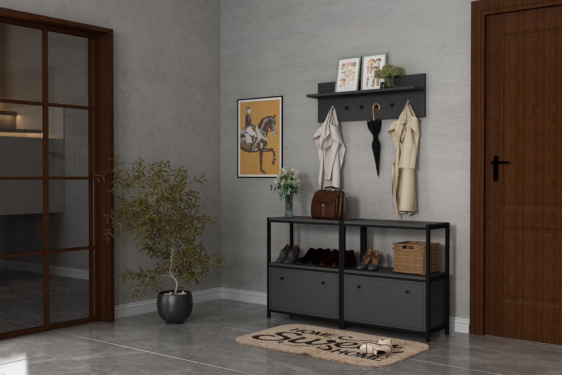 BLACK METAL AYAKKABILIK, RAFLI 2 KATLI DÜŞER KAPAKLI ASKILIKLI ...