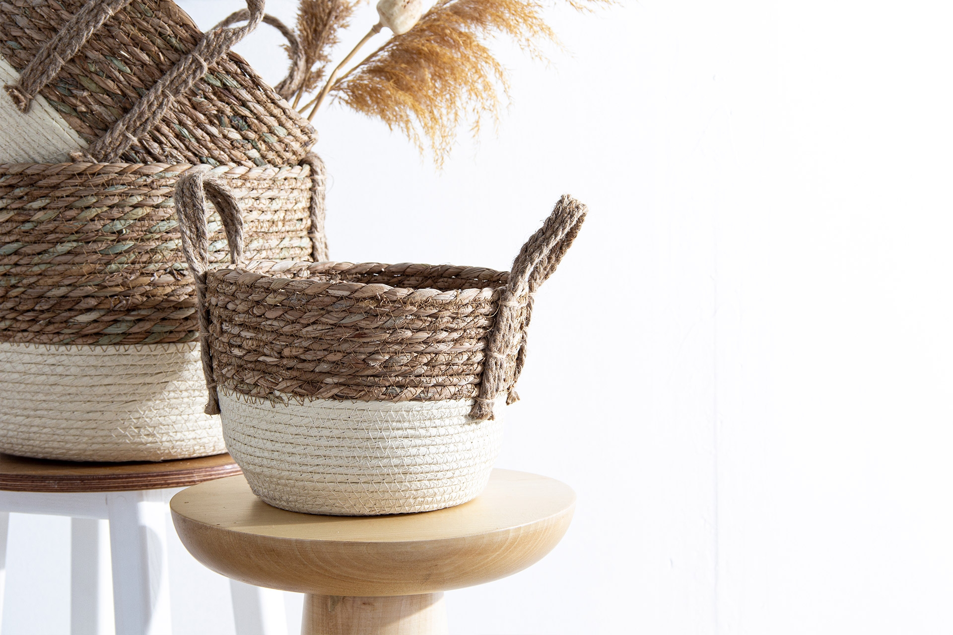 HASIR SAPLI SEPET, BEJ, 28X28 FİYATI - Vivense