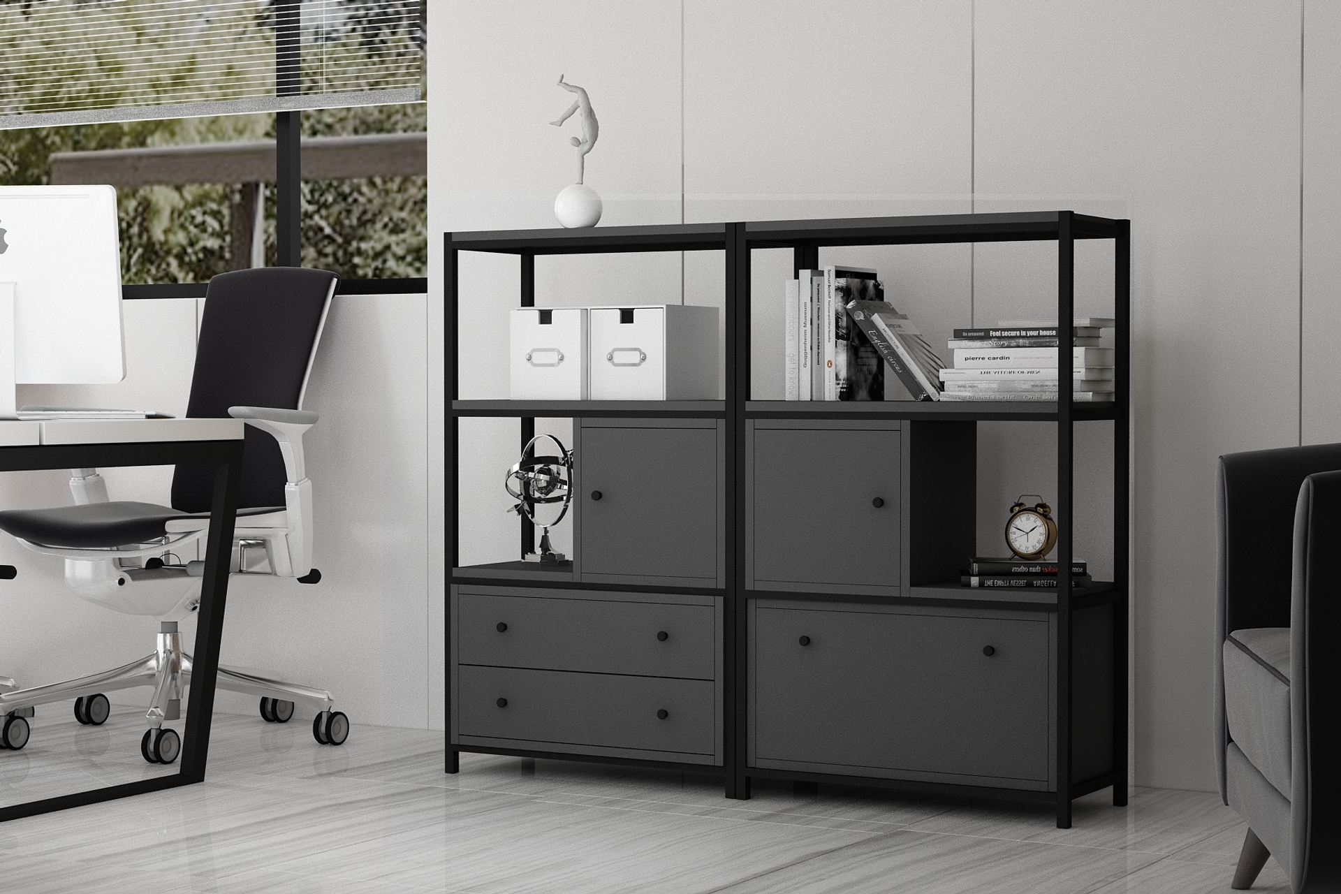 STELL RAFLI ÜÇ KATLI DOLAPLI DÜŞER KAPAKLI ÇEKMECELİ METAL KİTAPLIK ...