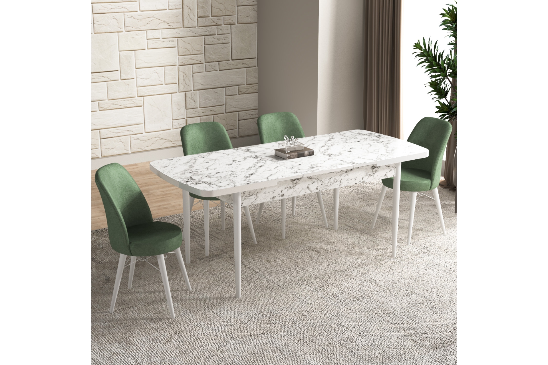 AY SERİSİ 1 MASA + 4 SANDALYE MUTFAK MASA TAKIMI, MERMER GÖRÜNÜMLÜ ...