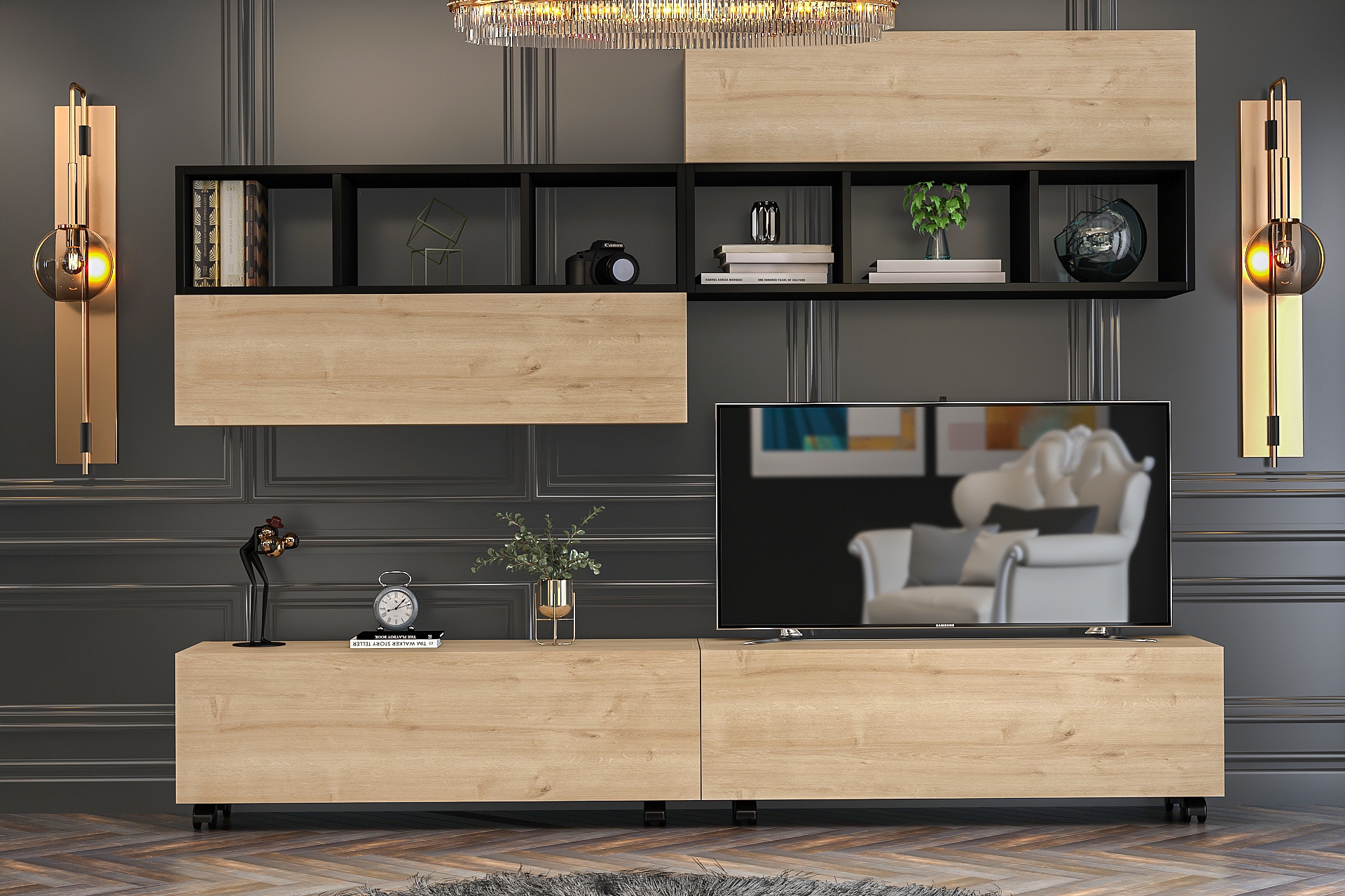 GİVAYO ALA TV ÜNİTESİ, SAFİR MEŞE SİYAH, 200 CM FİYATI - Vivense